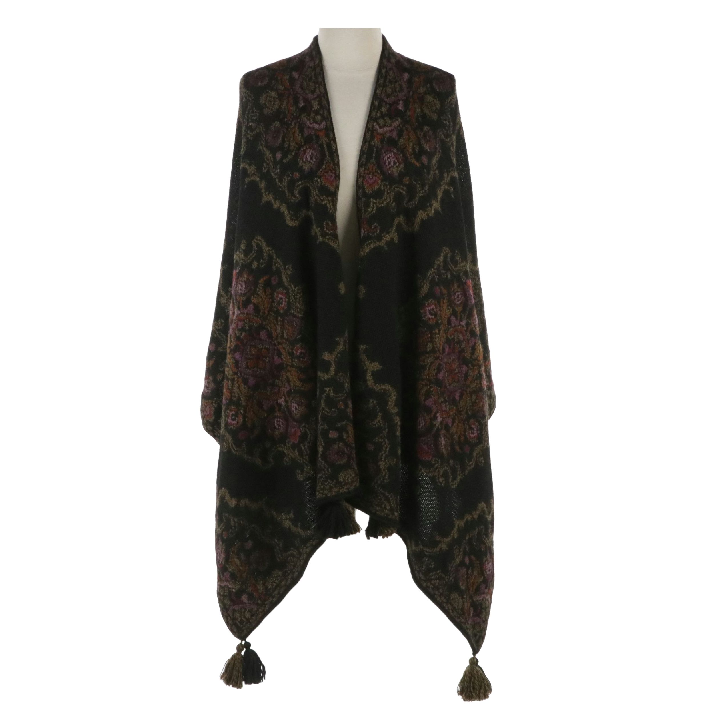Peruvian Connection Alpaca Knit Asymmetrical Tassel Shawl | EBTH