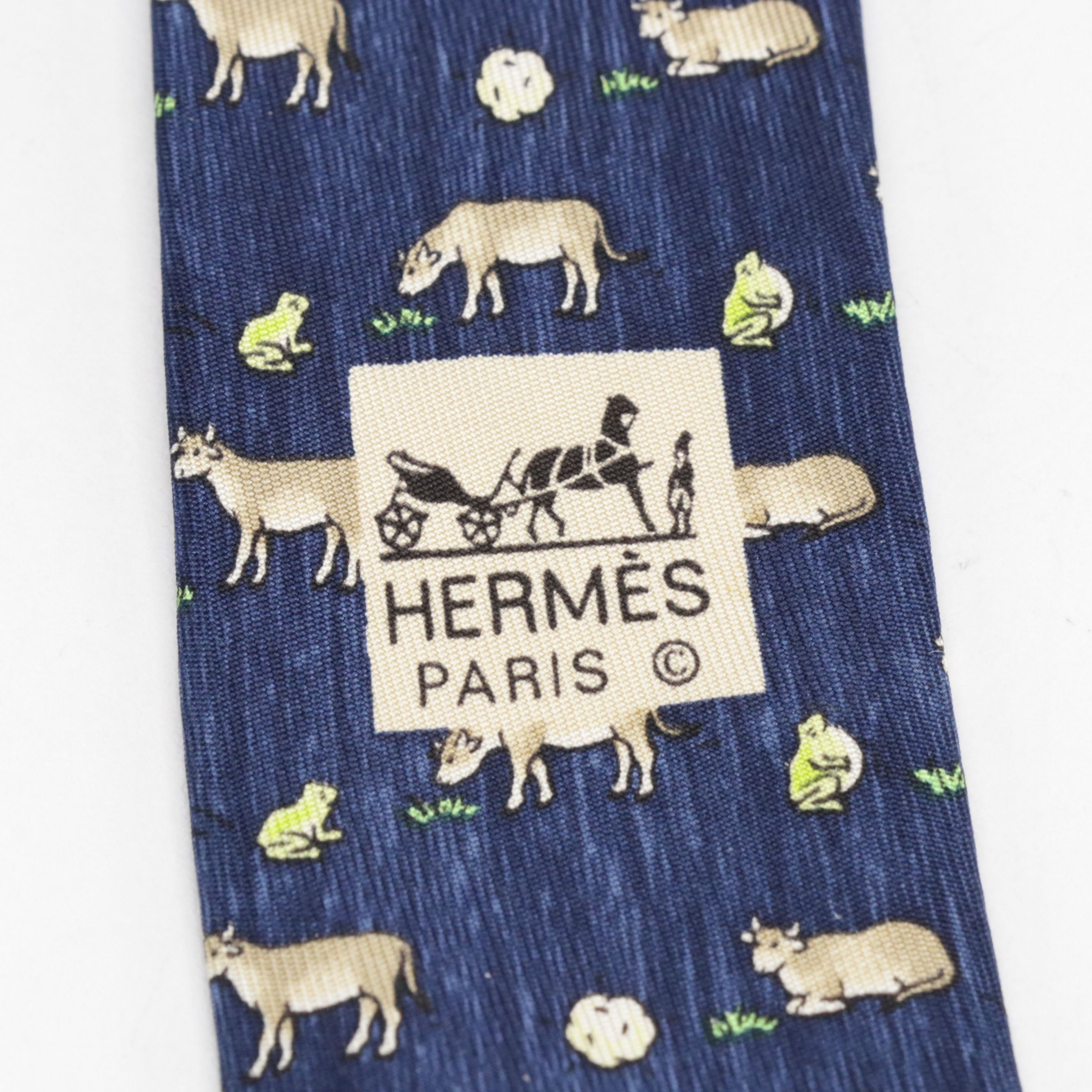 Hermès Cow and Frog Pattern Tall Necktie in Silk Twill | EBTH
