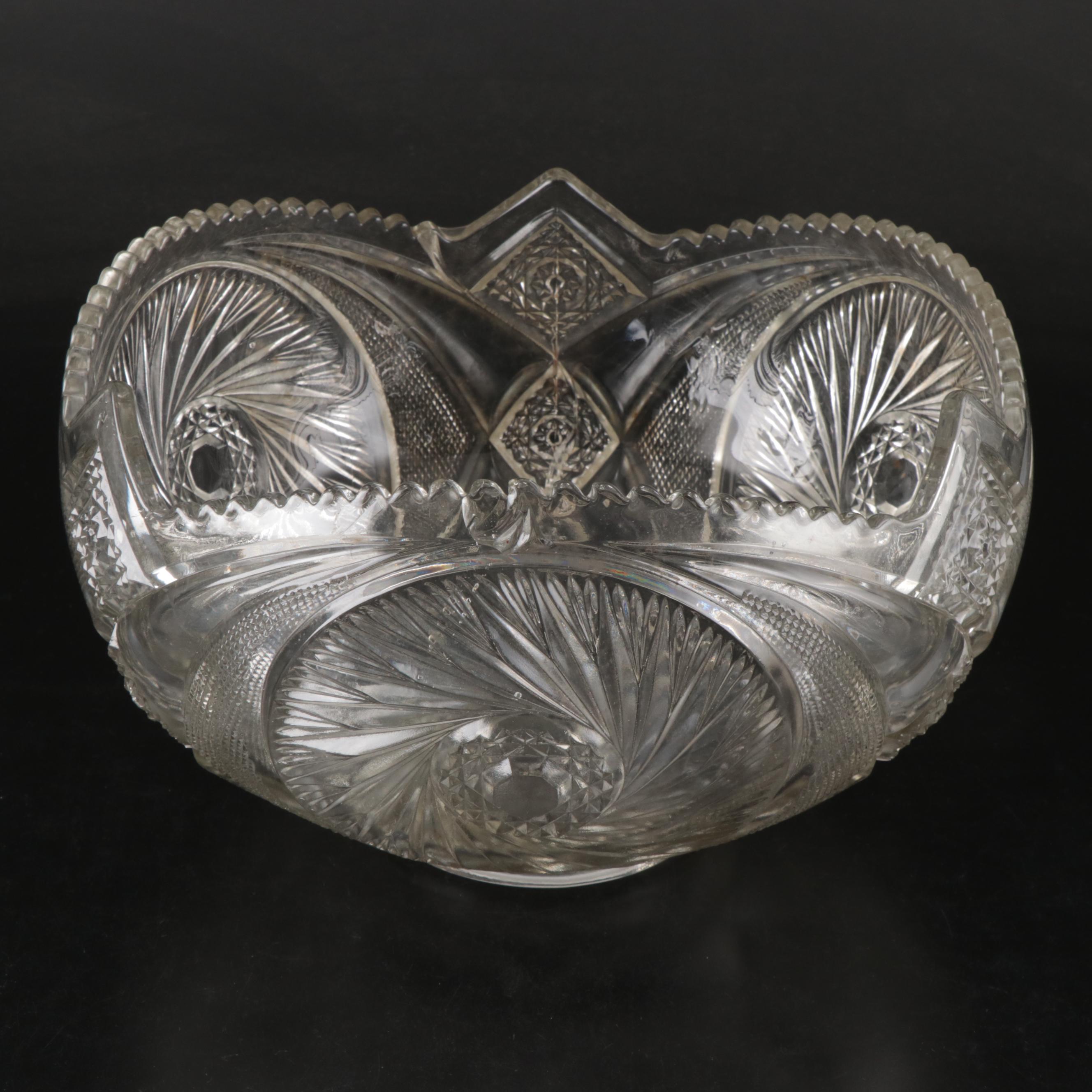 Smith Glass Co. "Aztec" Punch Bowl with Vintage Pressed Glass Creamer ...