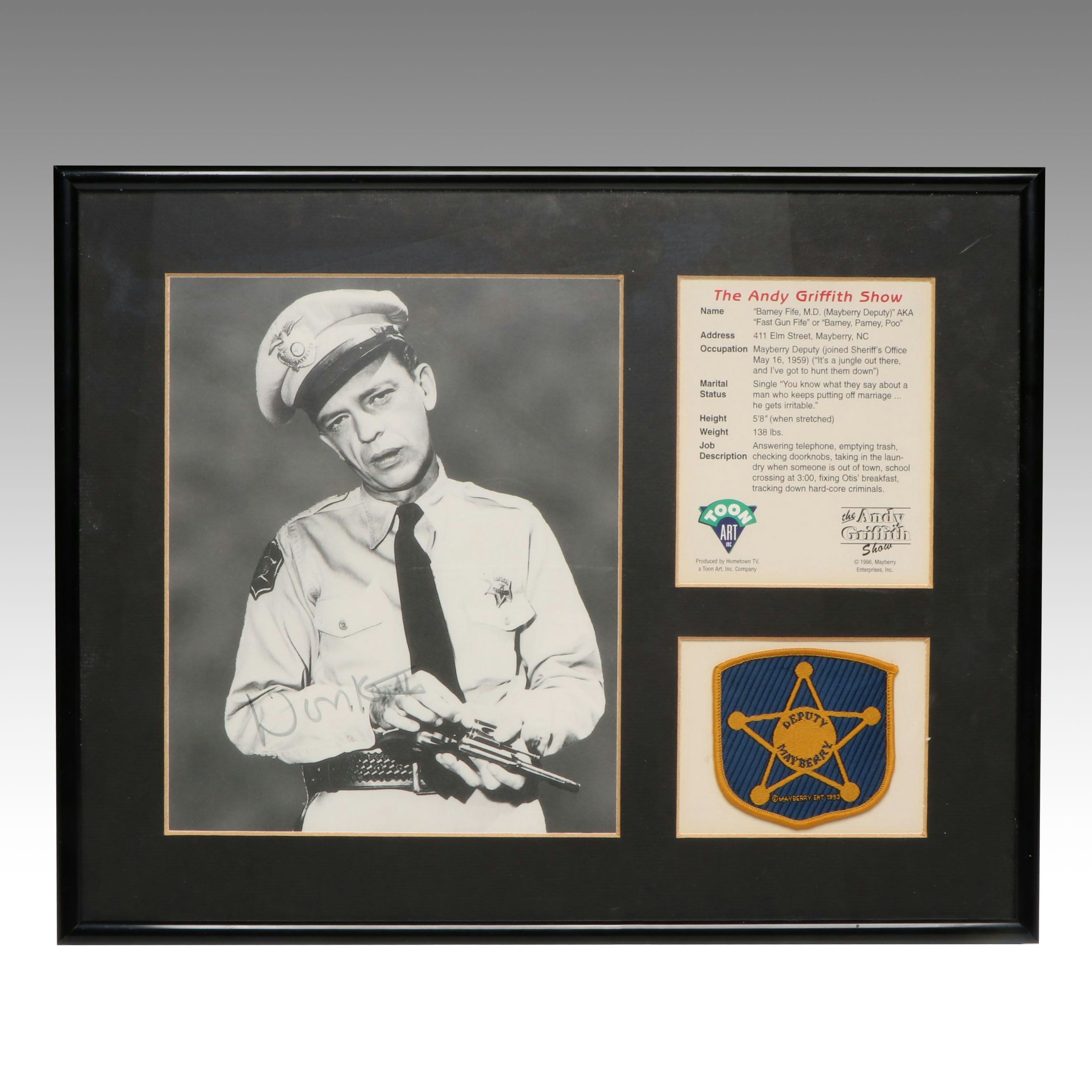 Don Knotts Signed "The Andy Griffith Show" Photograph with Badge, 1990s ...