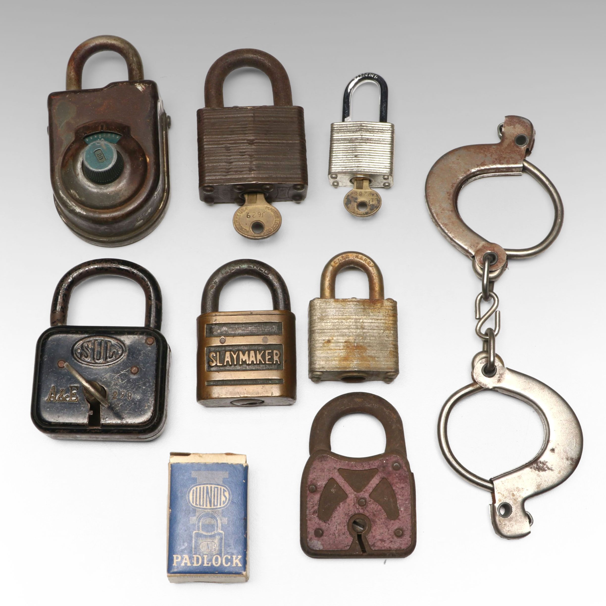 German SUL, Illinois Lock Co. and More Padlocks with Handcuffs, Vintage ...