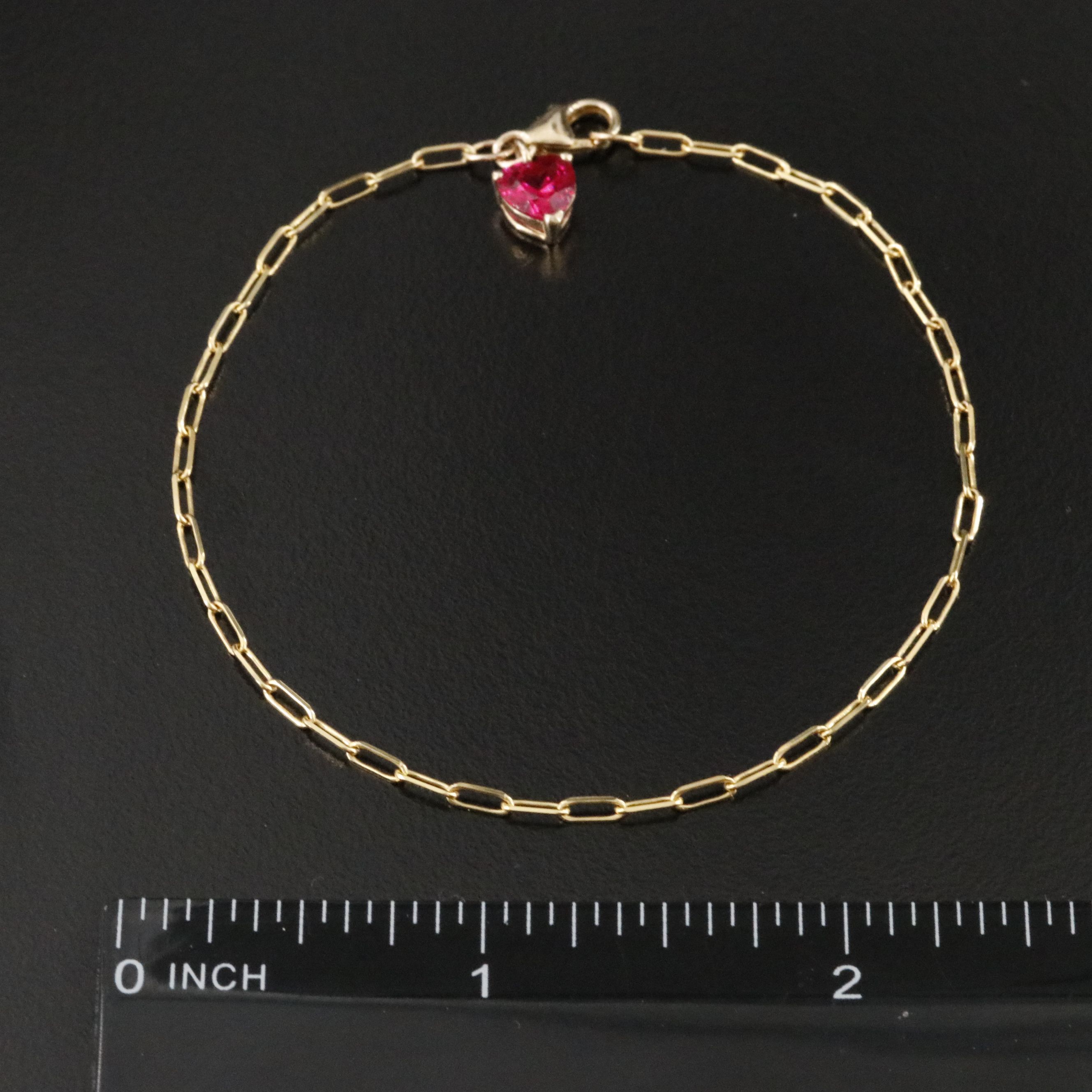 10K Ruby Heart Charm on Paperclip Bracelet | EBTH