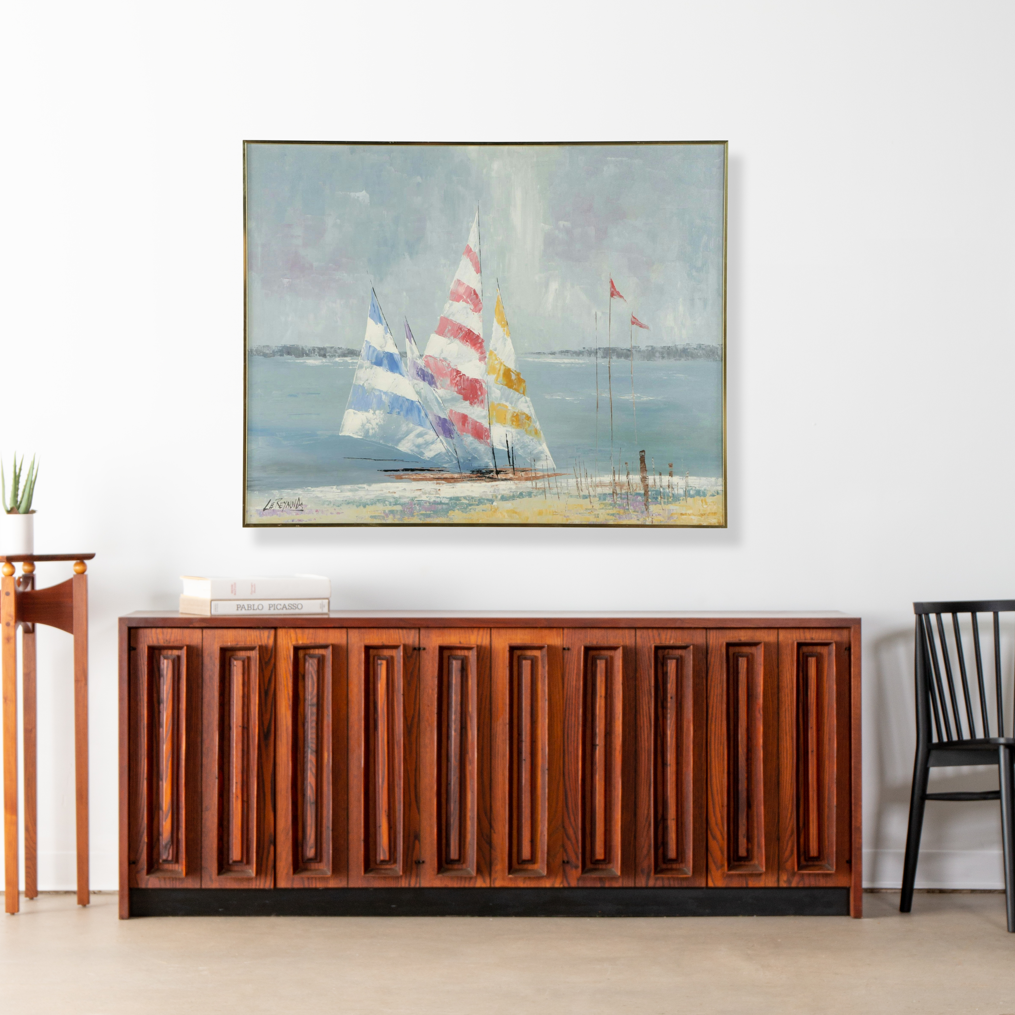 Lee Burr Oil Painting of Sailboats with Striped Sails, Late 20th C. | EBTH