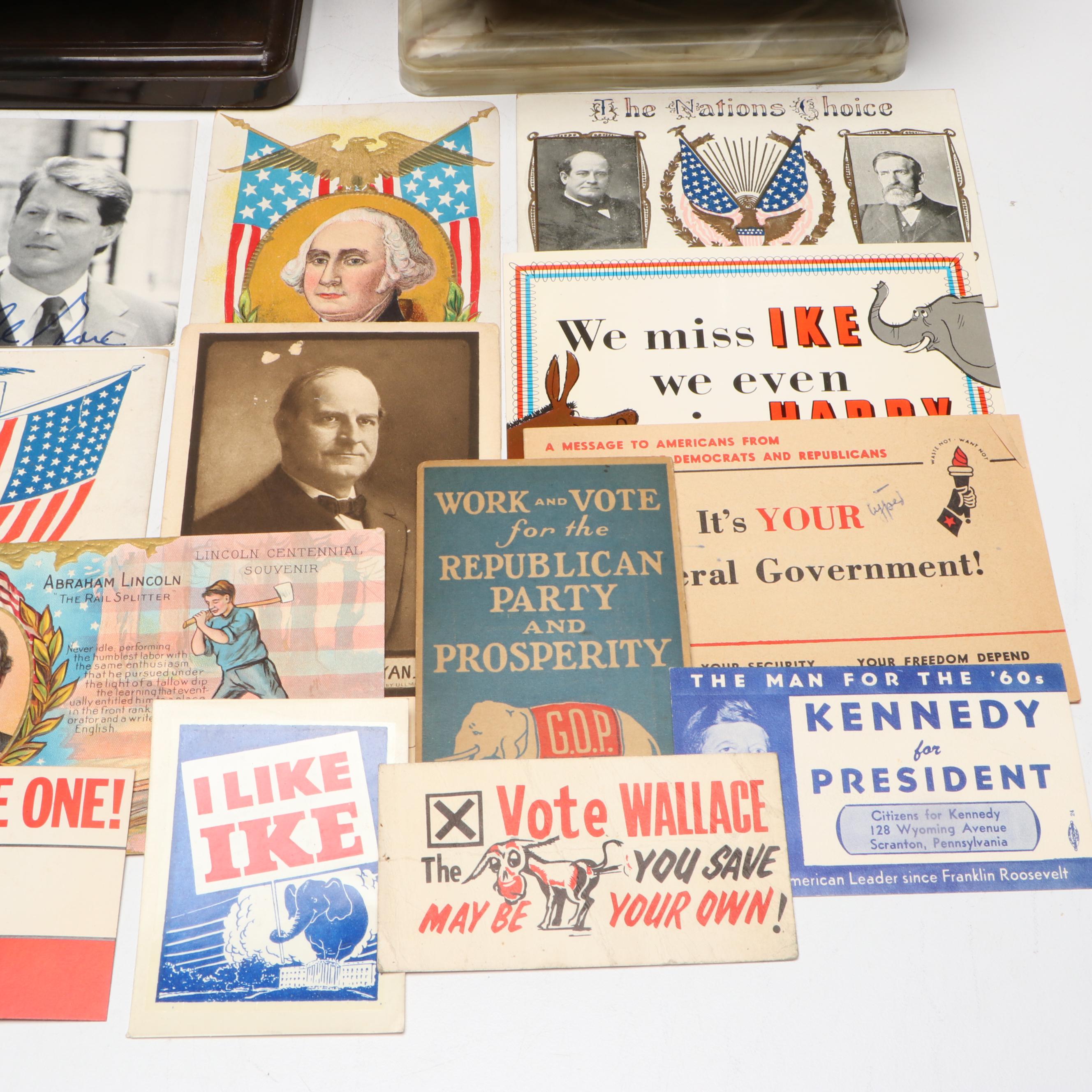 Bill Clinton and Al Gore Signed Print with More Political Postcards and ...