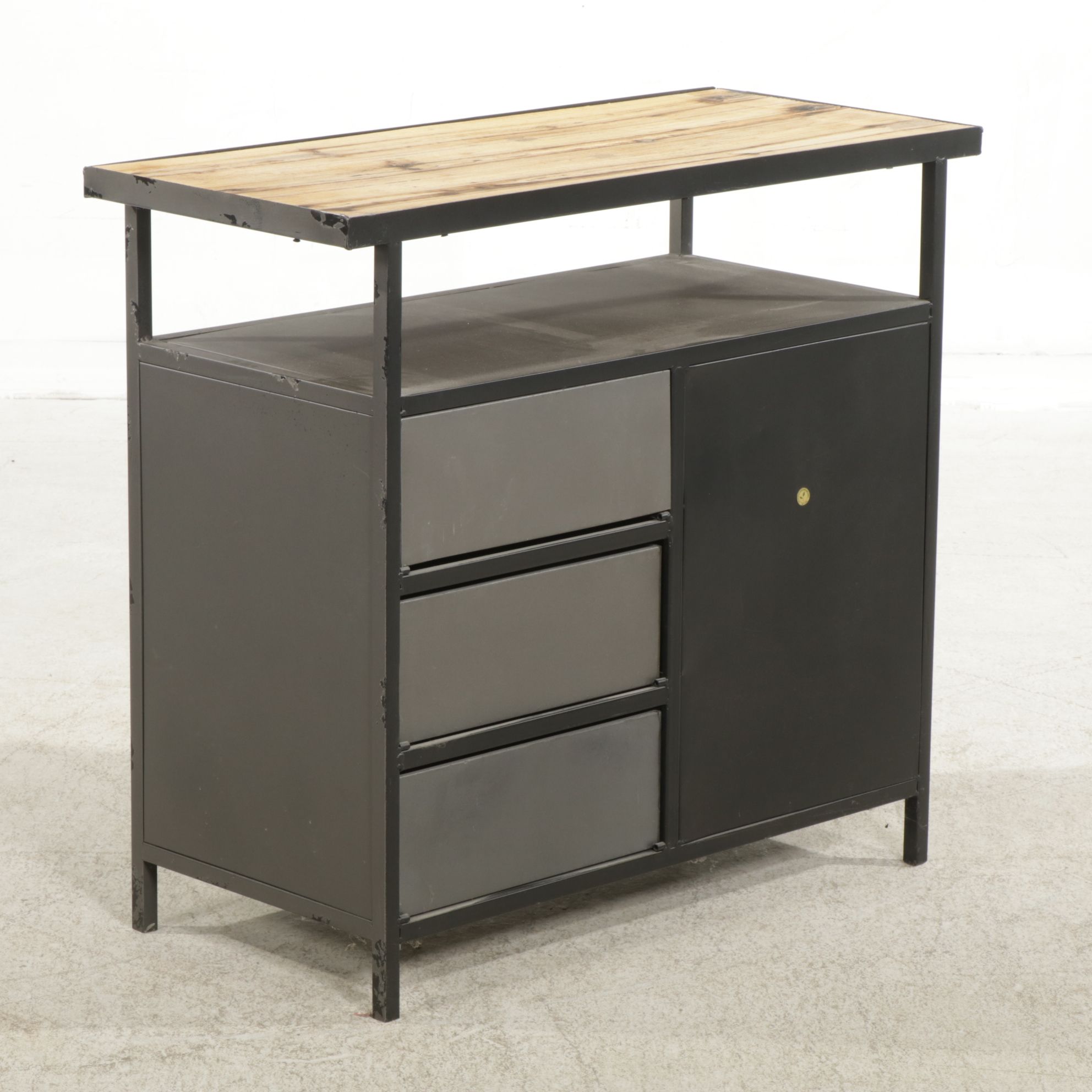 Industrial Style Metal Server with Pine Top, 21st Century | EBTH