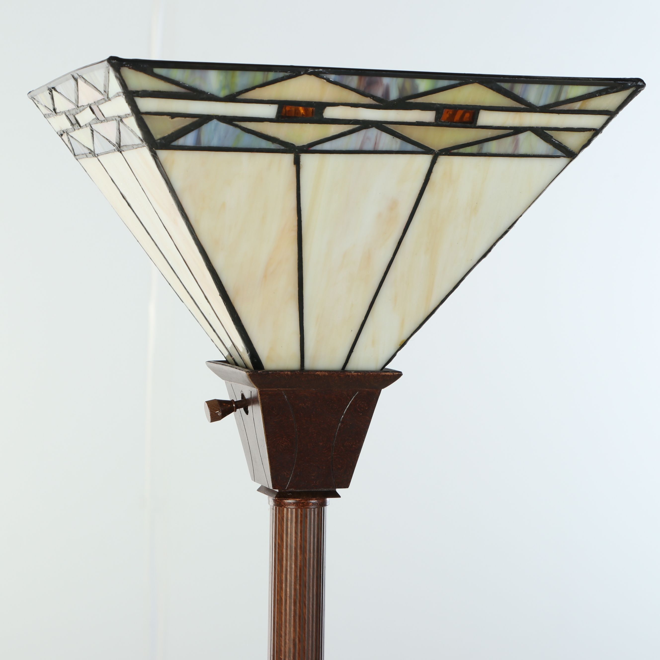 Bronzed Finish Torchiere Floor Lamp with Prairie Style Slag Glass Shade ...