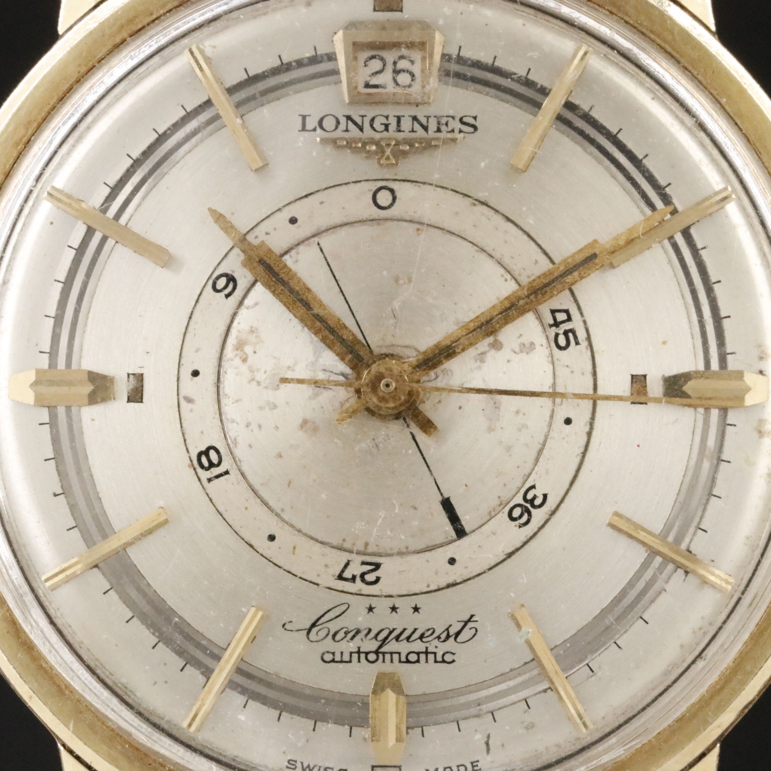 1959 Longines Conquest Date Above12 "Scudo" Fish Back Automatic Watch ...