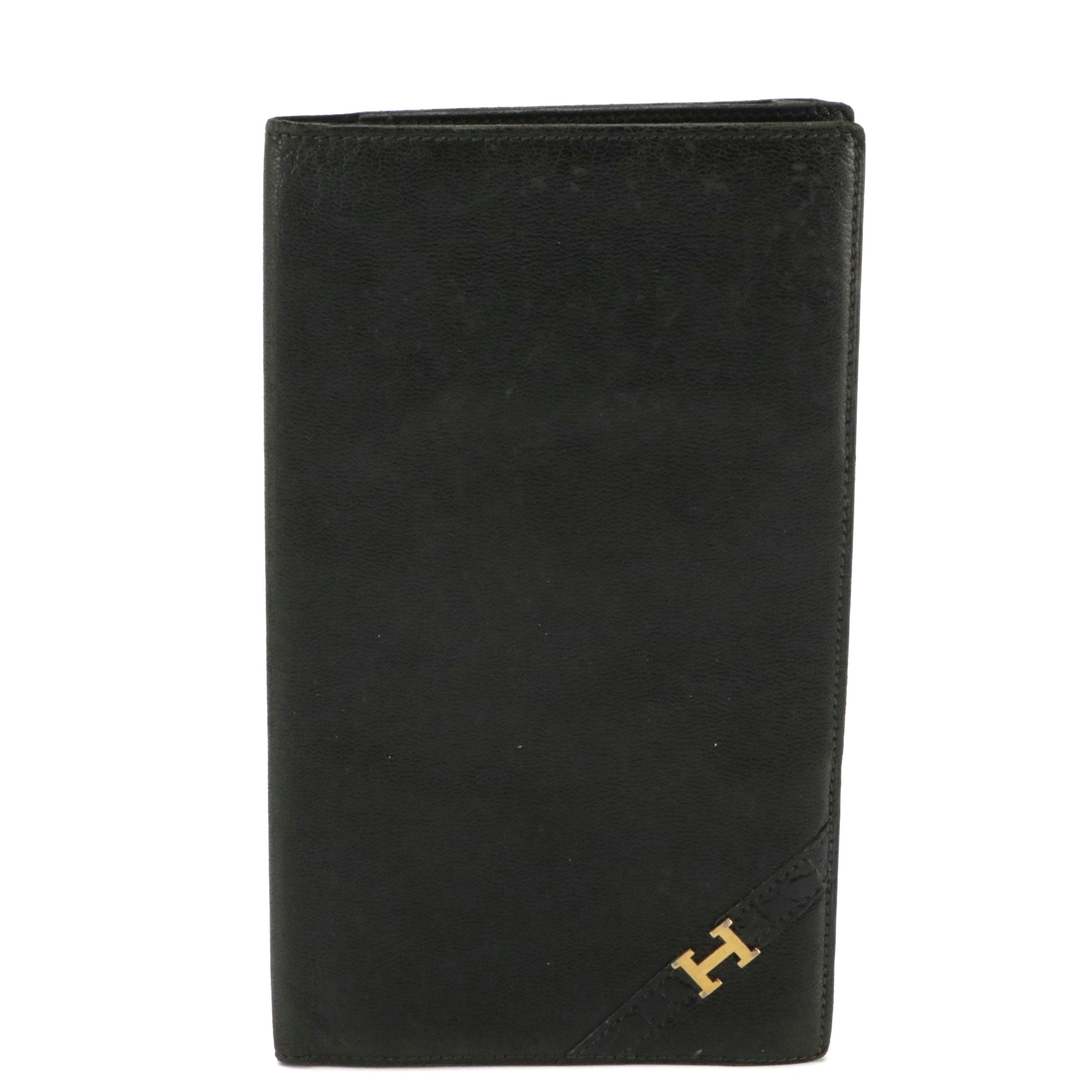 Hermès H Logo Alligator Trim Bifold Long Wallet in Black Leather | EBTH