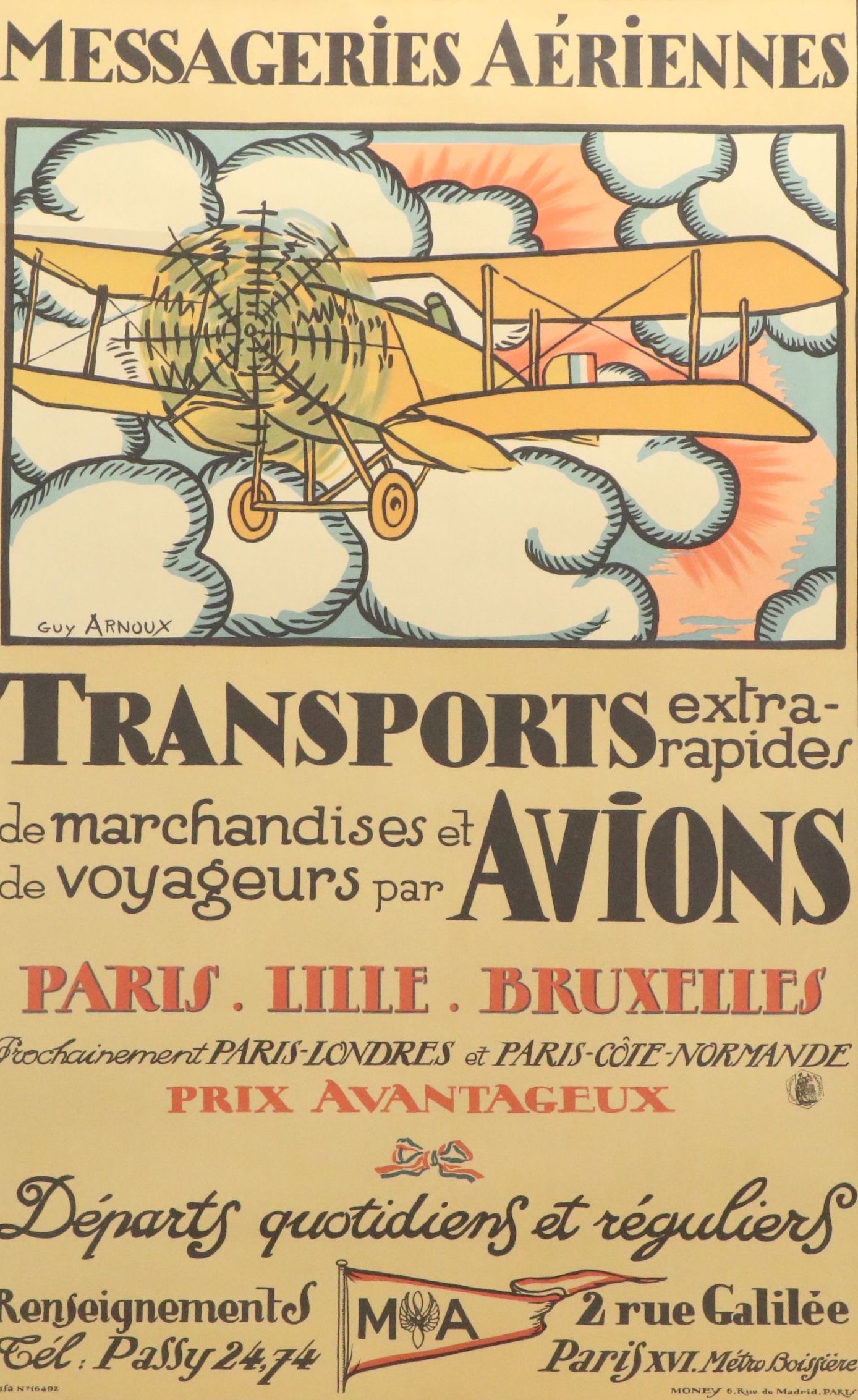 French Aviation Color Lithograph Poster After Guy Arnoux and Other ...
