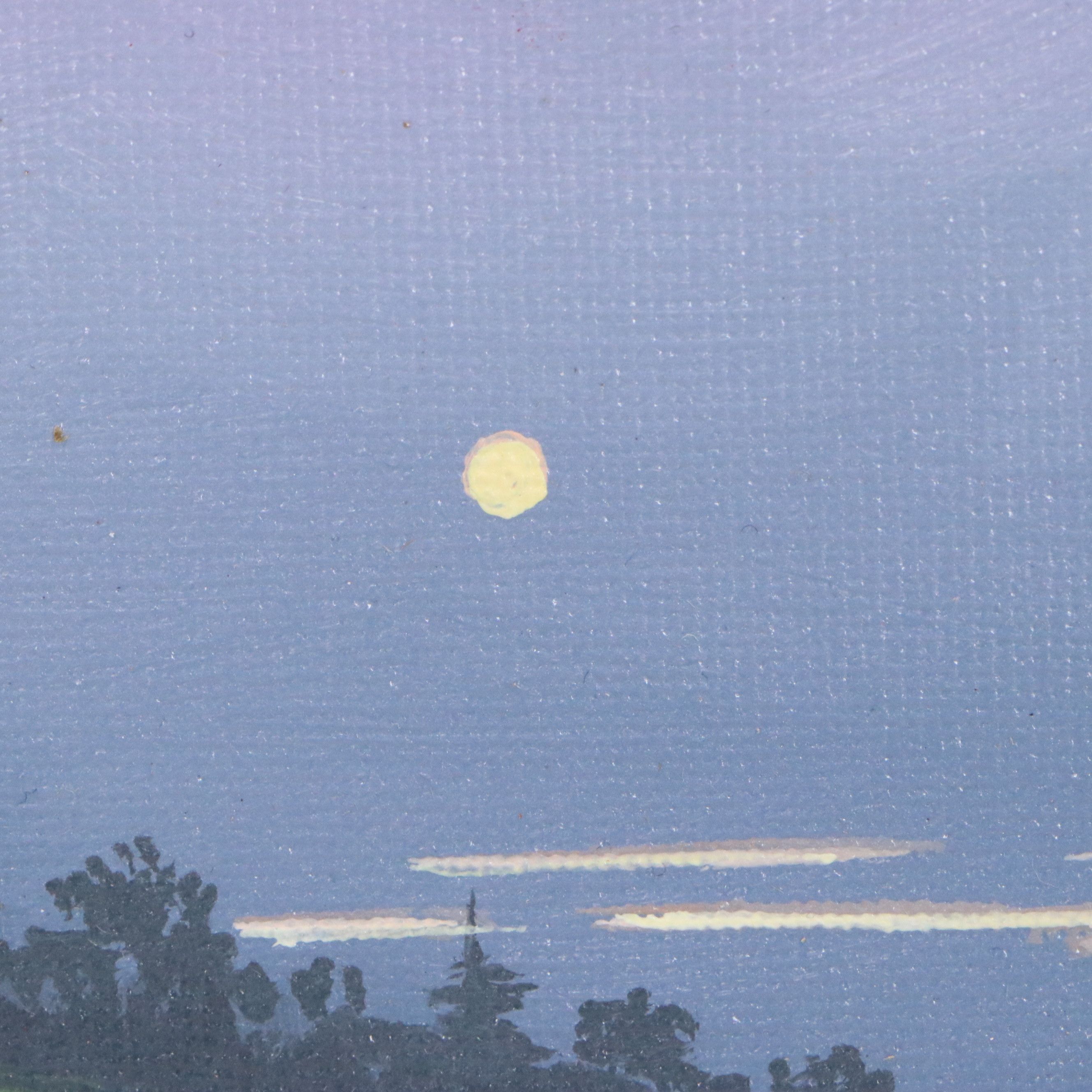 Douglas "Bumo" Johnpeer Acrylic Painting of Moonlit Wooded Scene, 21st ...