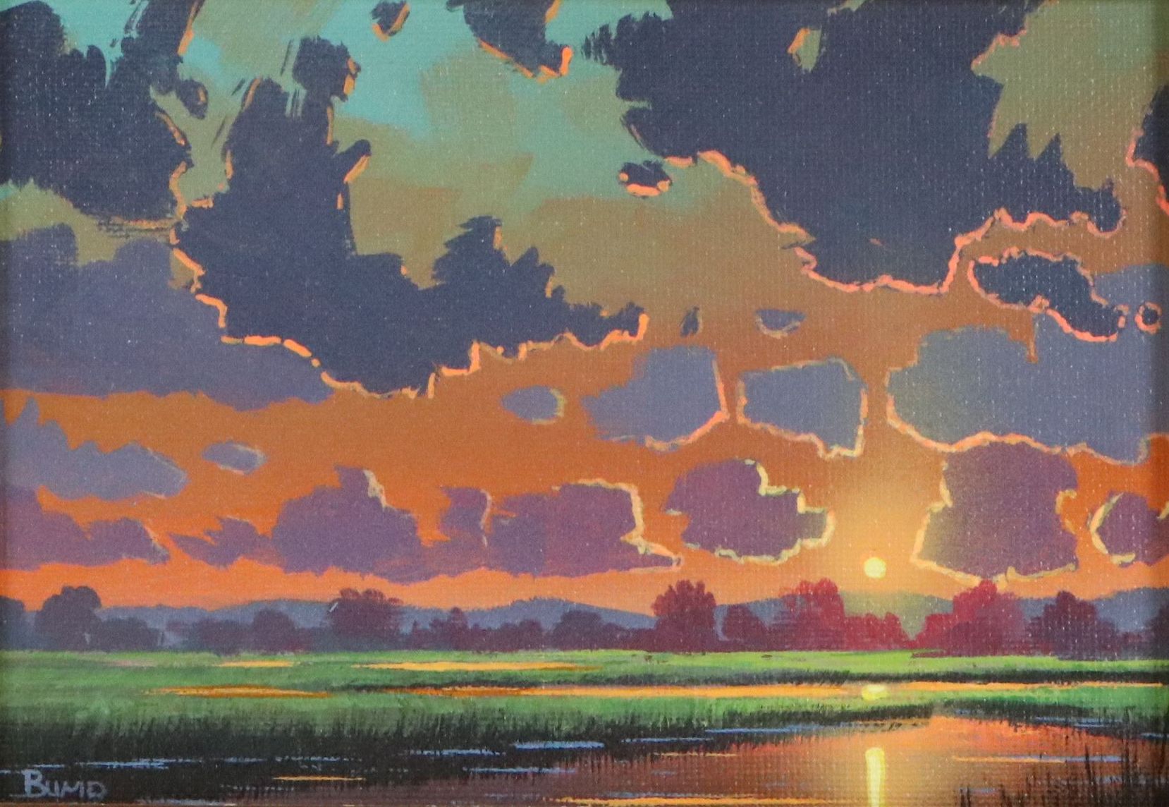 Douglas "Bumo" Johnpeer Acrylic Painting of Marsh Sunset, 21st Century ...