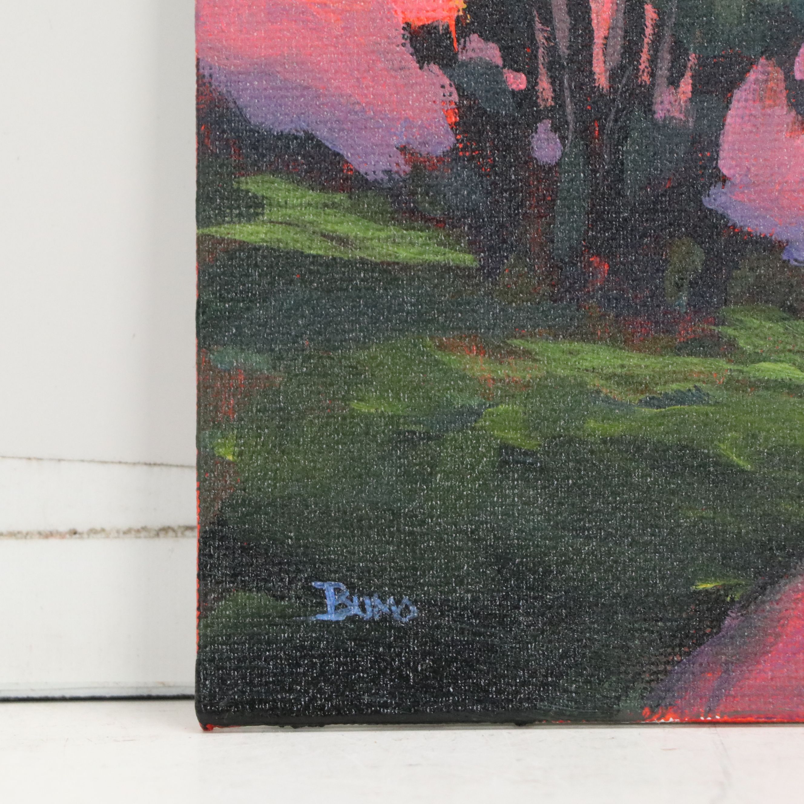 Douglas "Bumo" Johnpeer Acrylic Painting of Sunset Behind Trees, 21st ...