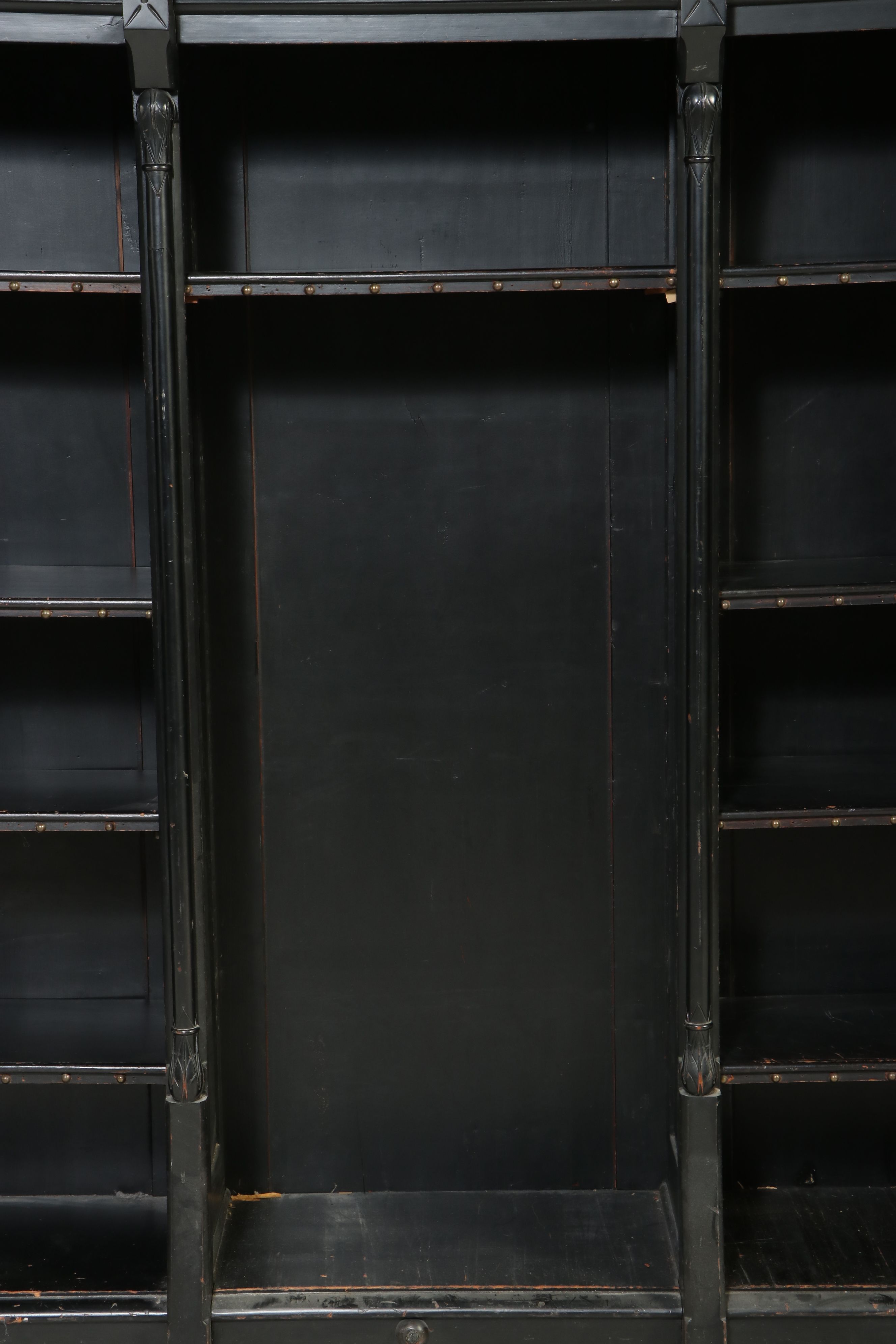 Gothic Revival Style Black Painted Triple Bookcase with Spindle Gallery ...