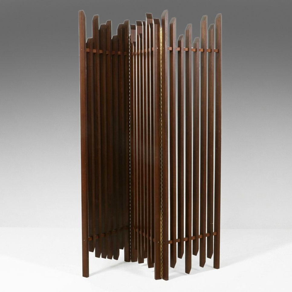 Mid Century Modern Style Slatted Walnut Folding Room Divider, Late 20th ...