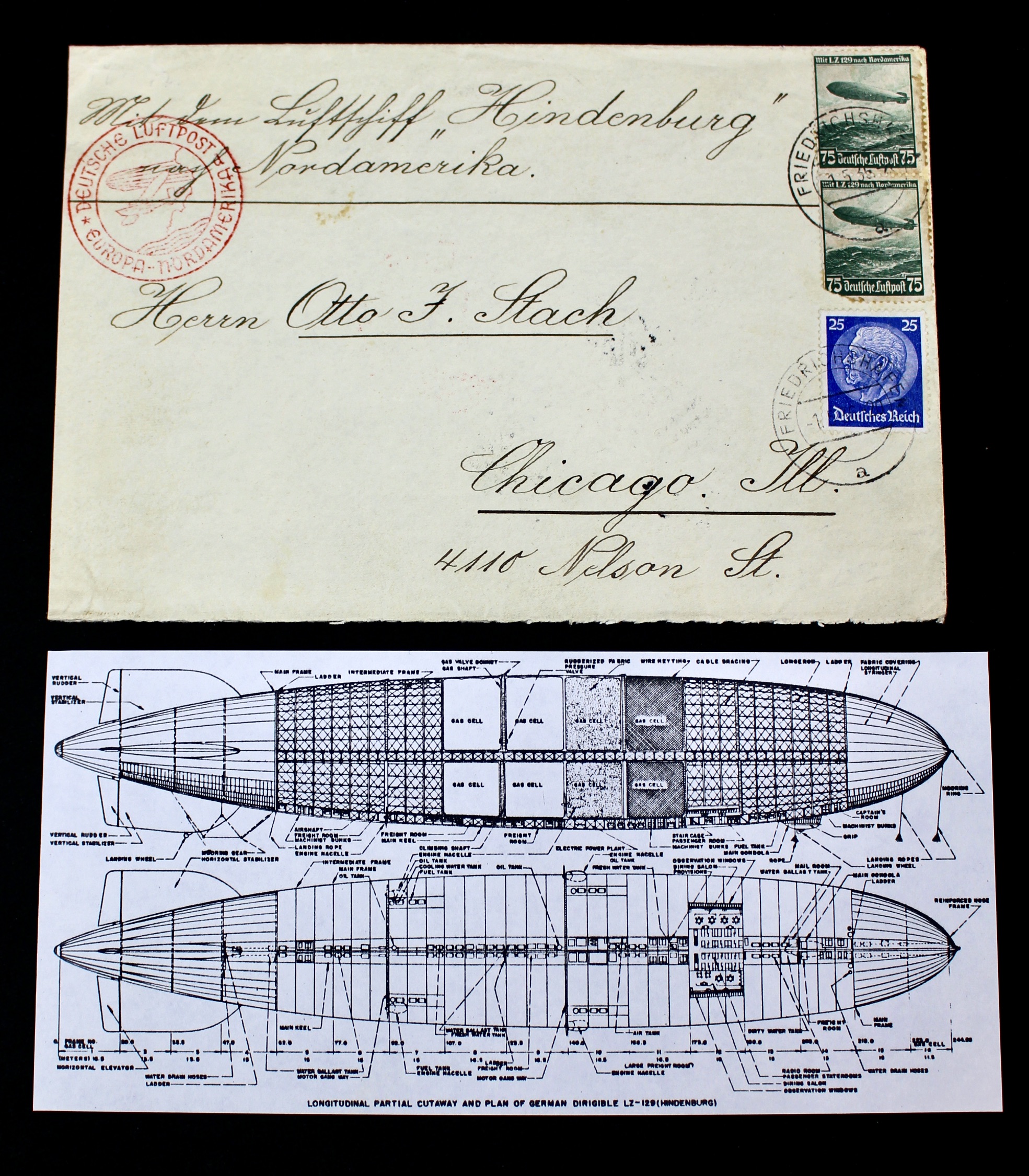 1936 Hindenburg Graf Zeppelin First Trans-Atlantic Flight Postal Cover ...