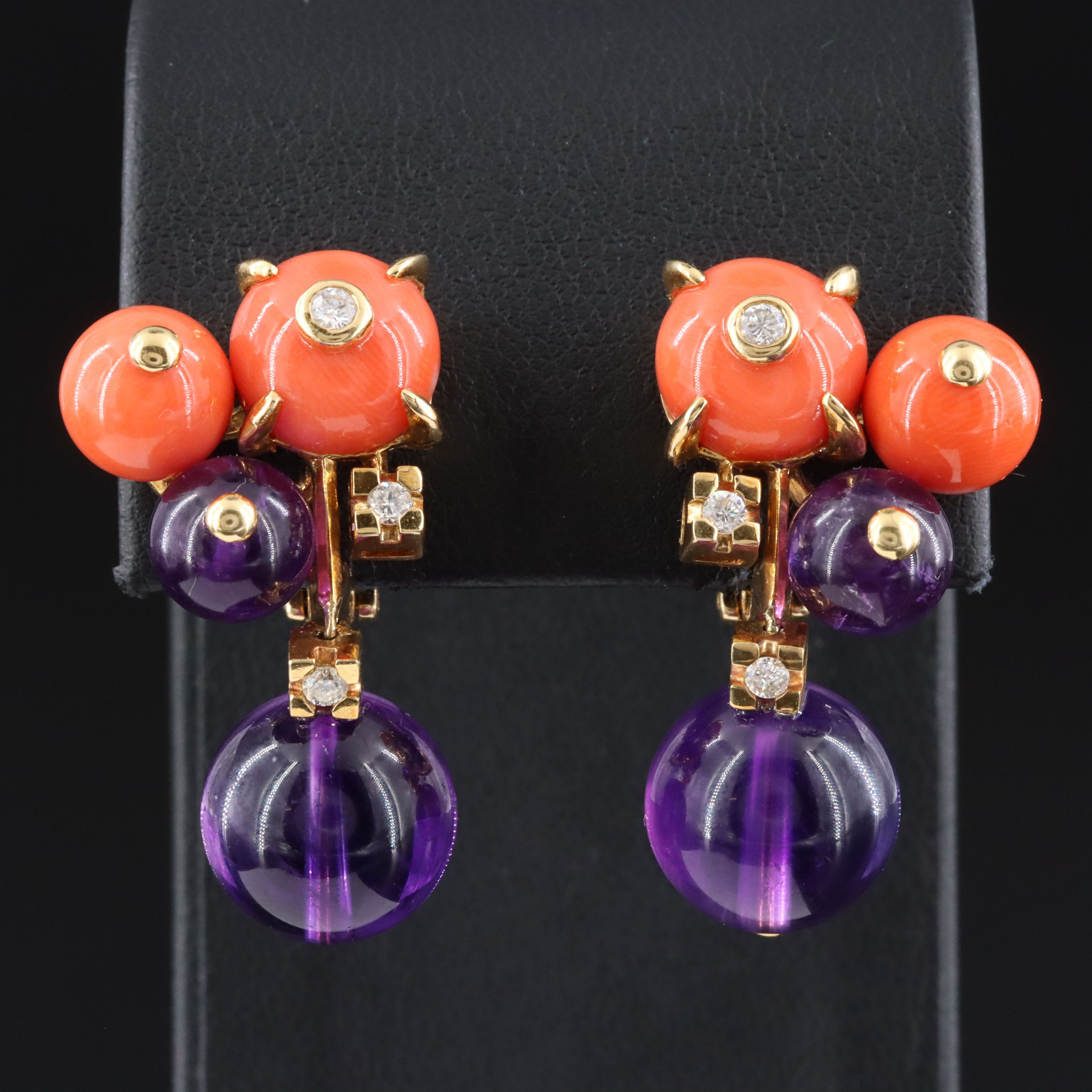 18K Amethyst, Coral and Diamond Bubble Cluster Drop Convertible ...