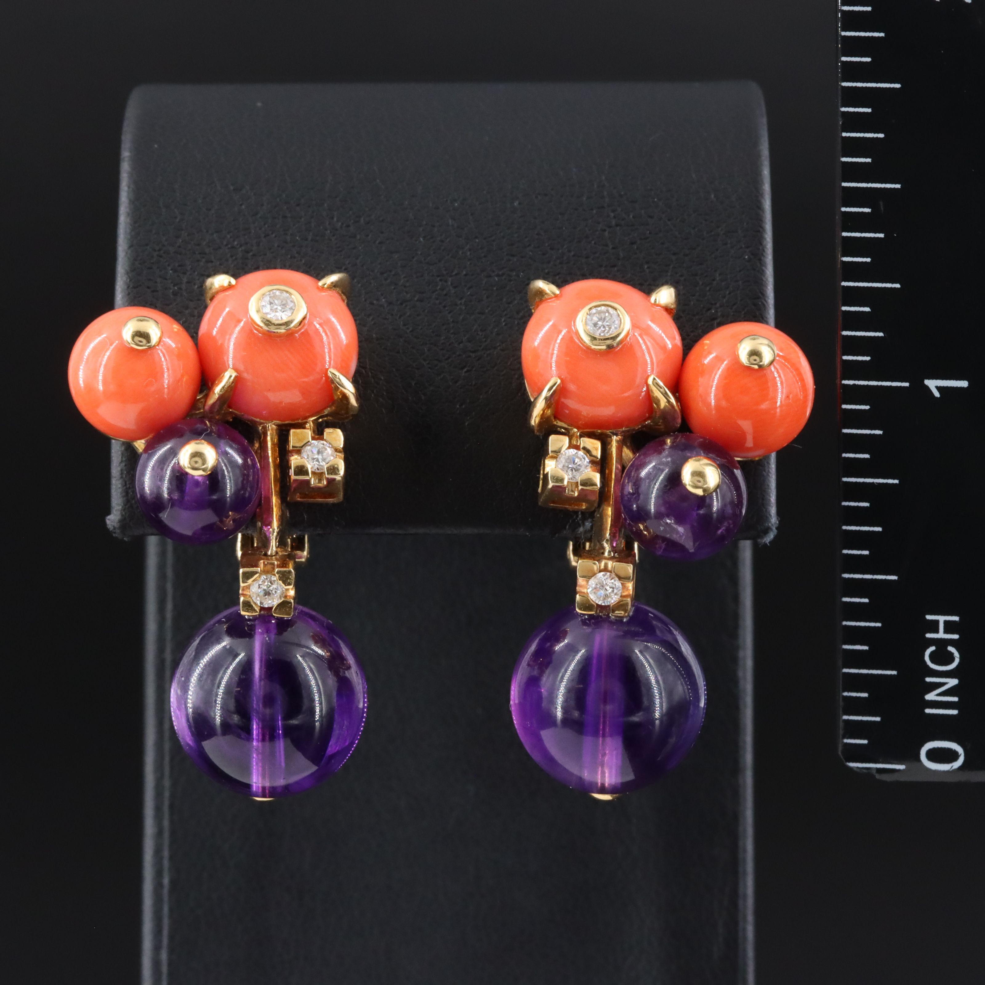 18K Amethyst, Coral and Diamond Bubble Cluster Drop Convertible ...