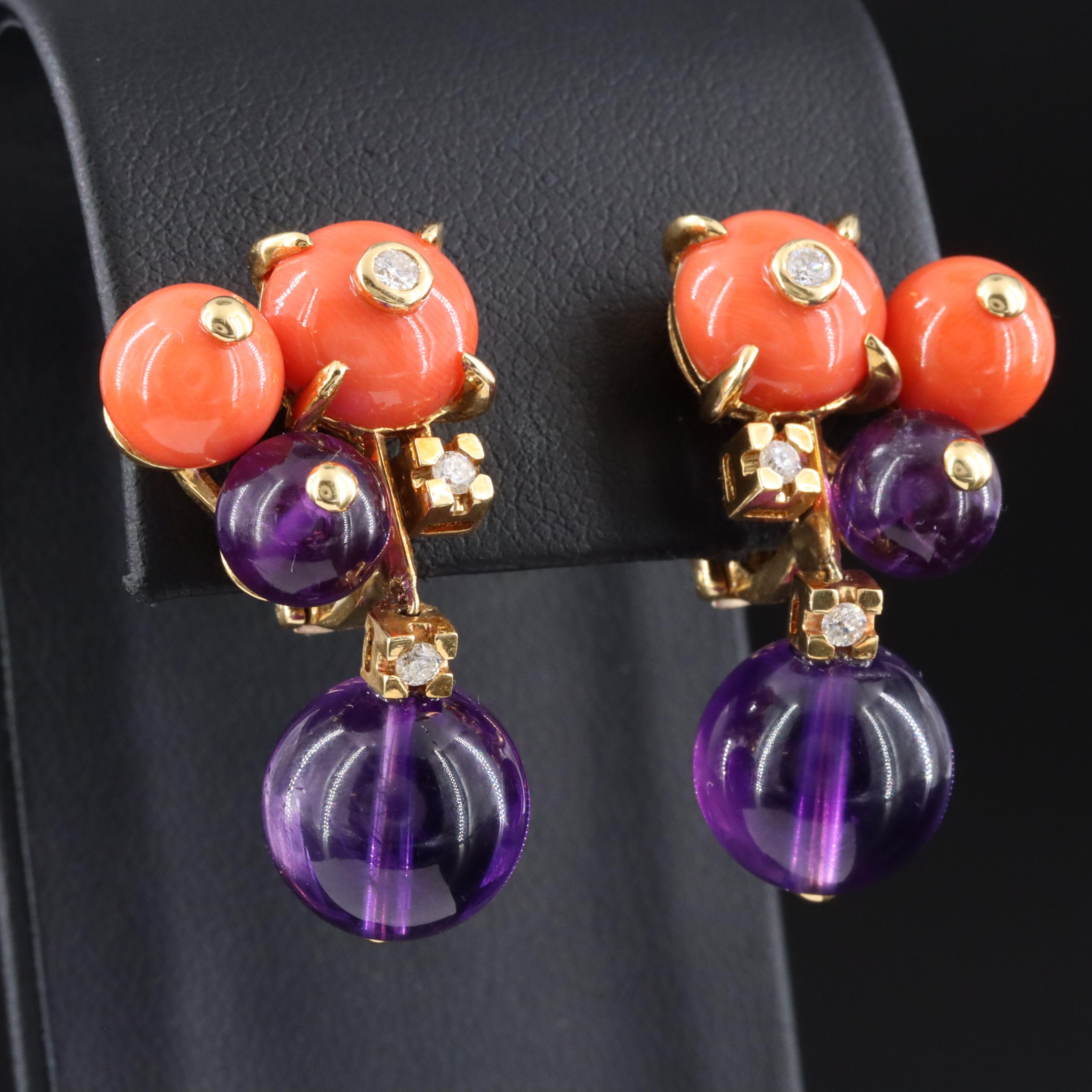 18K Amethyst, Coral and Diamond Bubble Cluster Drop Convertible ...