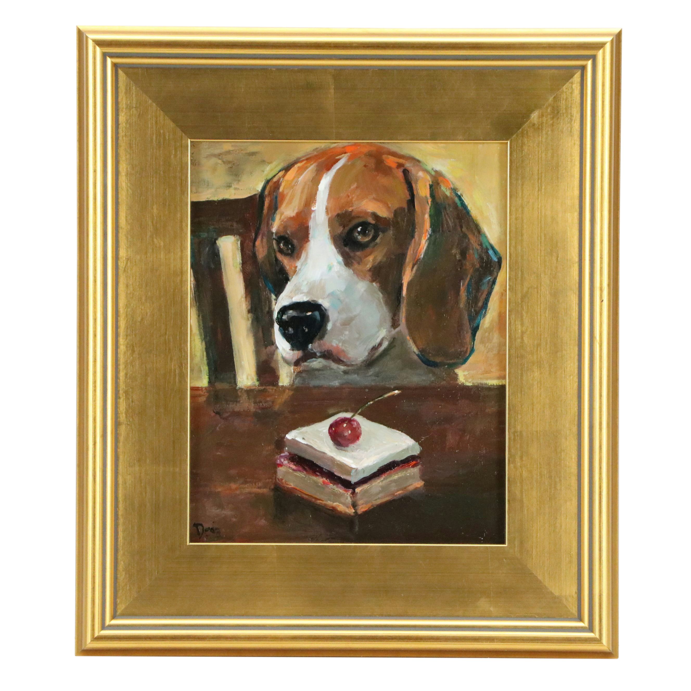 Adam Deda Dog Portrait Oil Painting "Kitchen Temptations," 21st Century ...