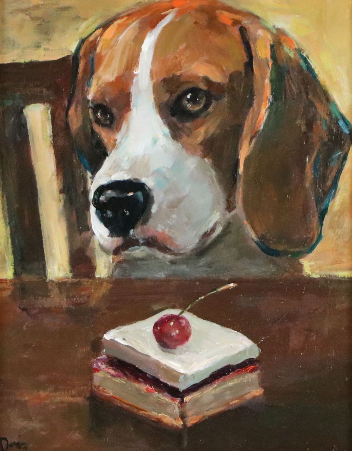 Adam Deda Dog Portrait Oil Painting "Kitchen Temptations," 21st Century ...