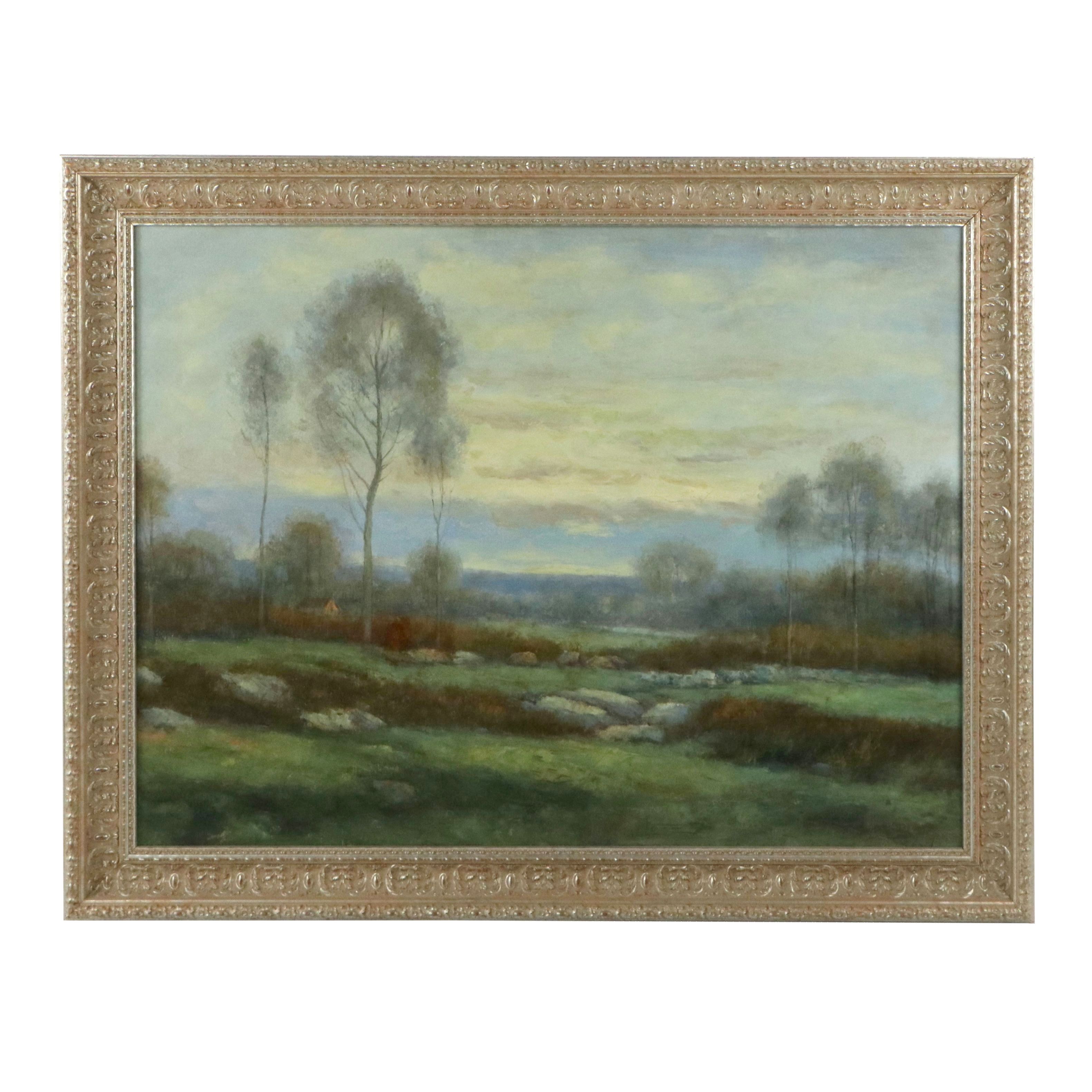 L. Stephano Landscape Oil Painting with Trees and Stones, Late 20th C ...