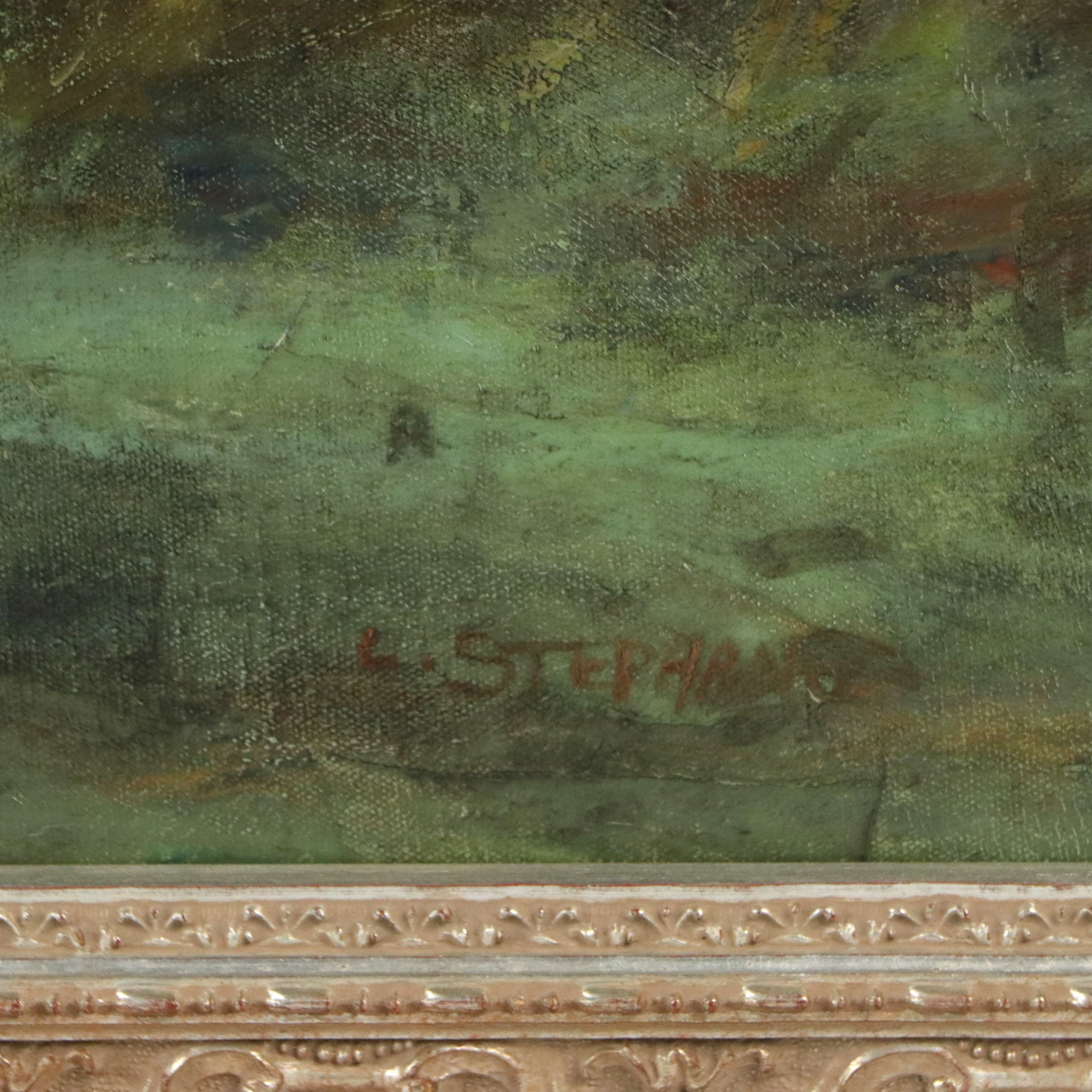 L. Stephano Landscape Oil Painting with Trees and Stones, Late 20th C ...