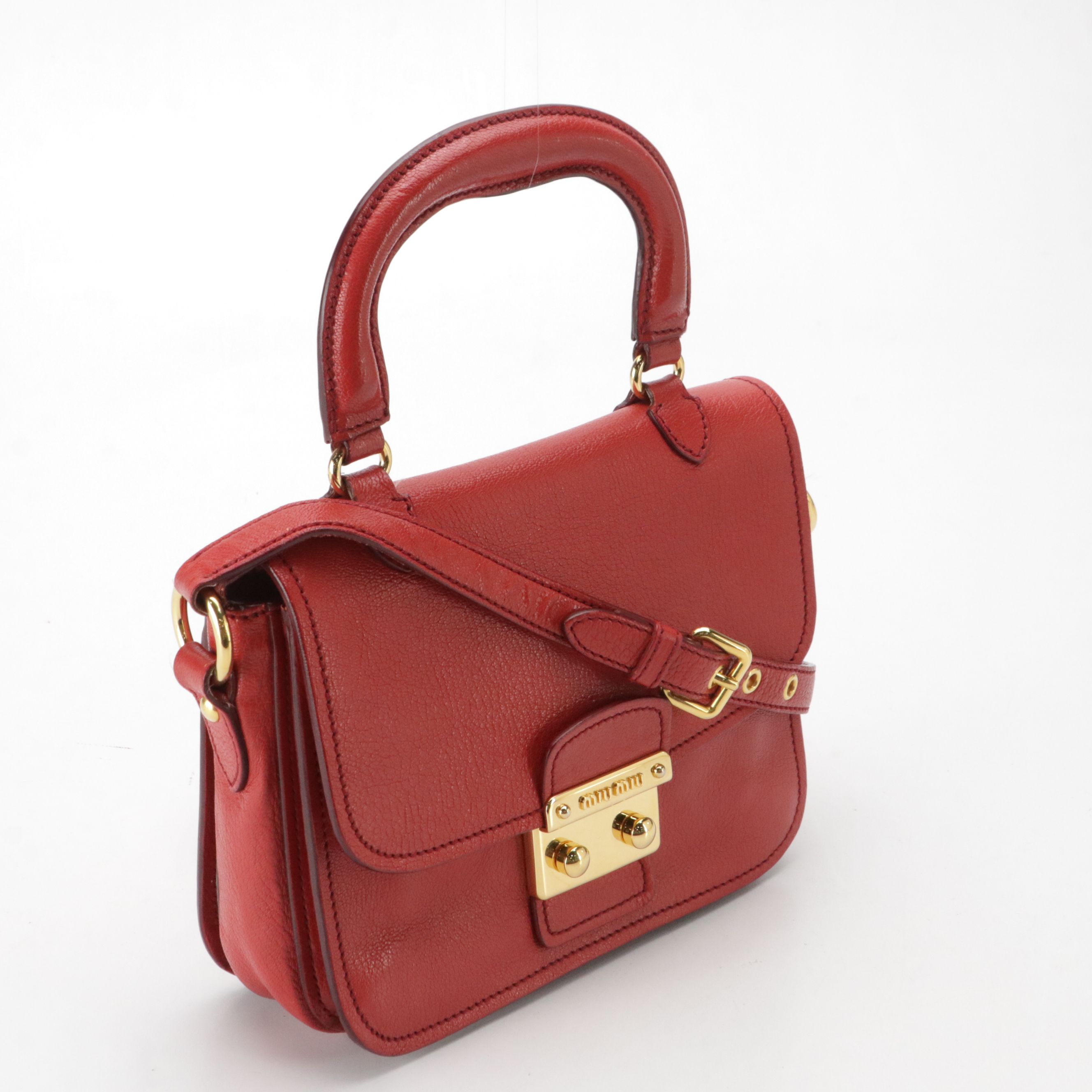 Miu Miu Small Madras Two-Way Satchel Bag in Shiny Red Grained Leather ...
