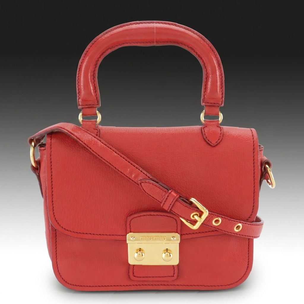 Miu Miu Small Madras Two-Way Satchel Bag in Shiny Red Grained Leather ...