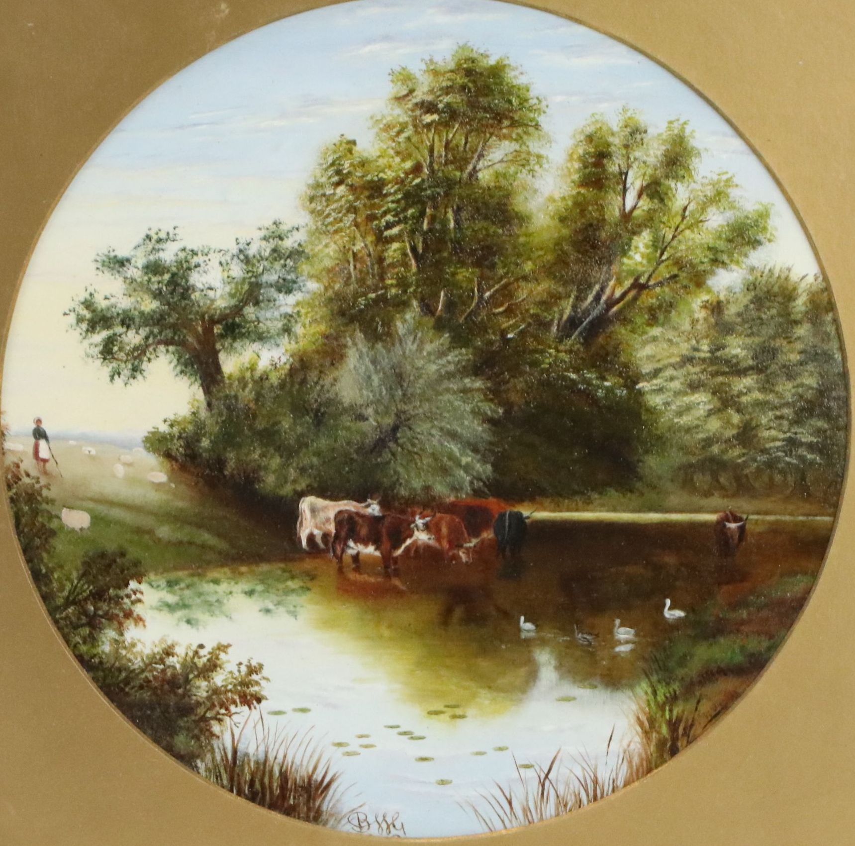 Pastoral Landscape Oil Paintings with Sheep and Cows, Late 19th Century ...