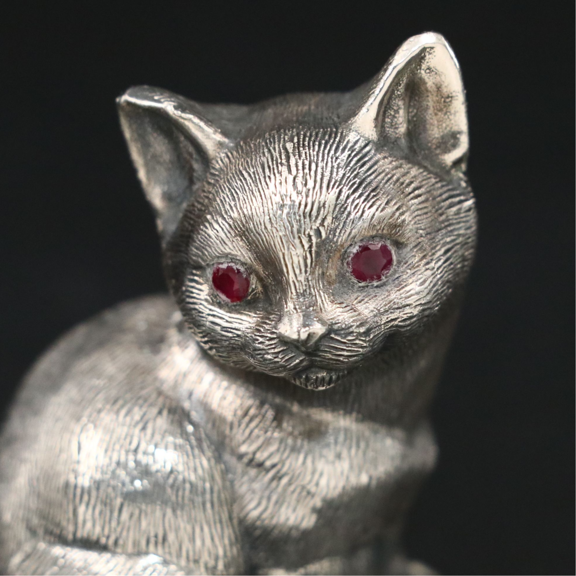 Russian 875 Silver Cat with Ruby Eyes | EBTH