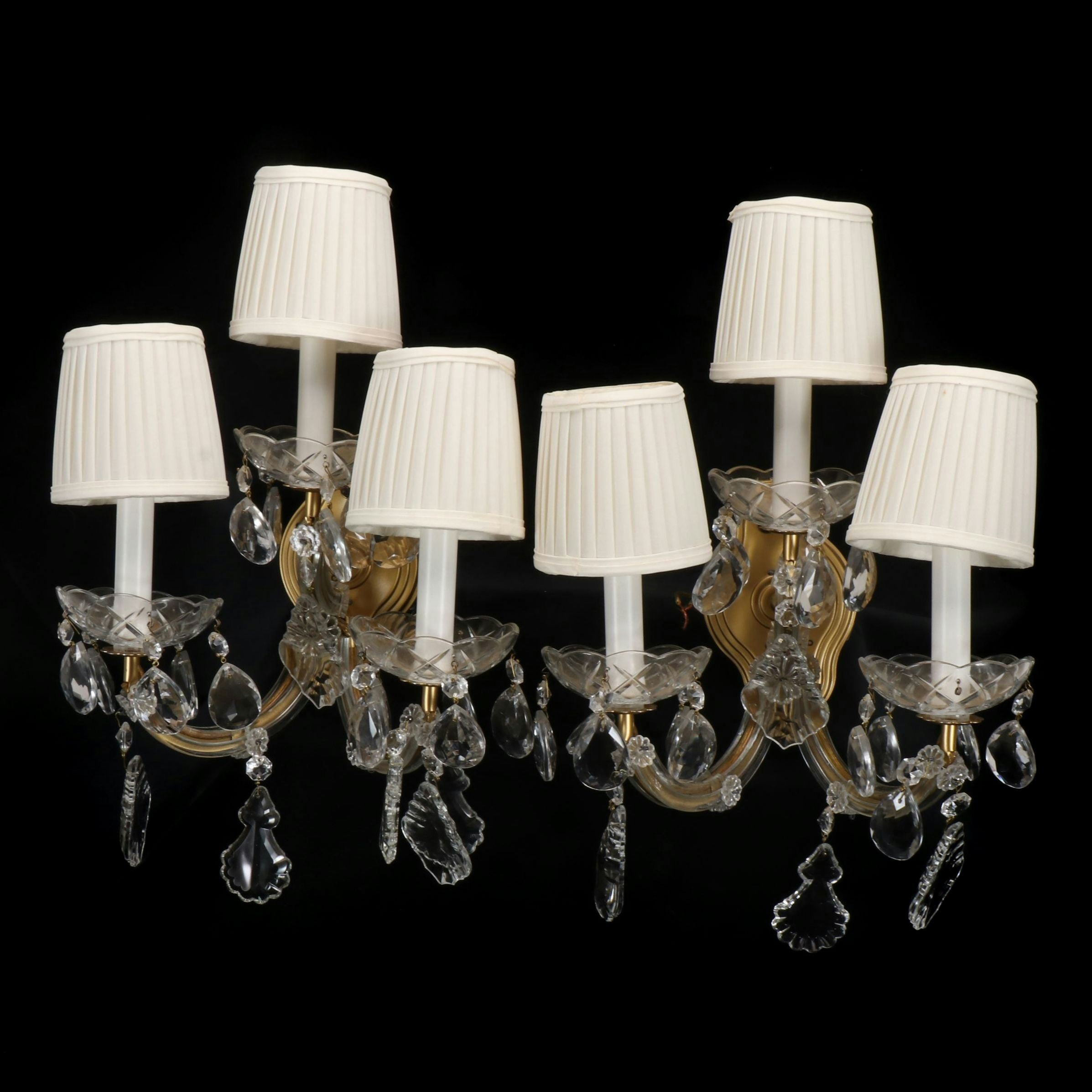 Pair of Neoclassical Style Three-Arm Wall Sconces with Crystal Prisms ...