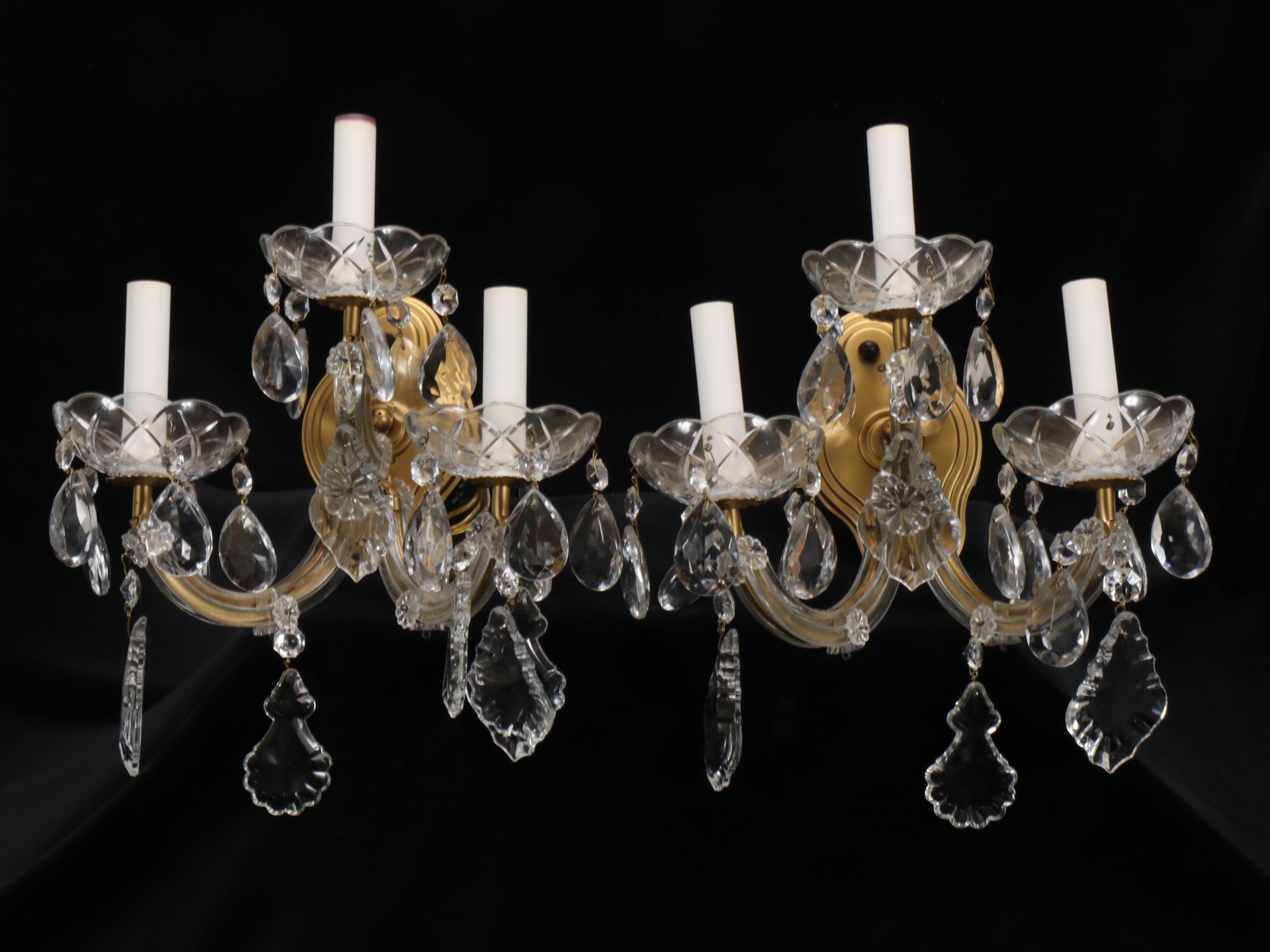 Pair of Neoclassical Style Three-Arm Wall Sconces with Crystal Prisms ...