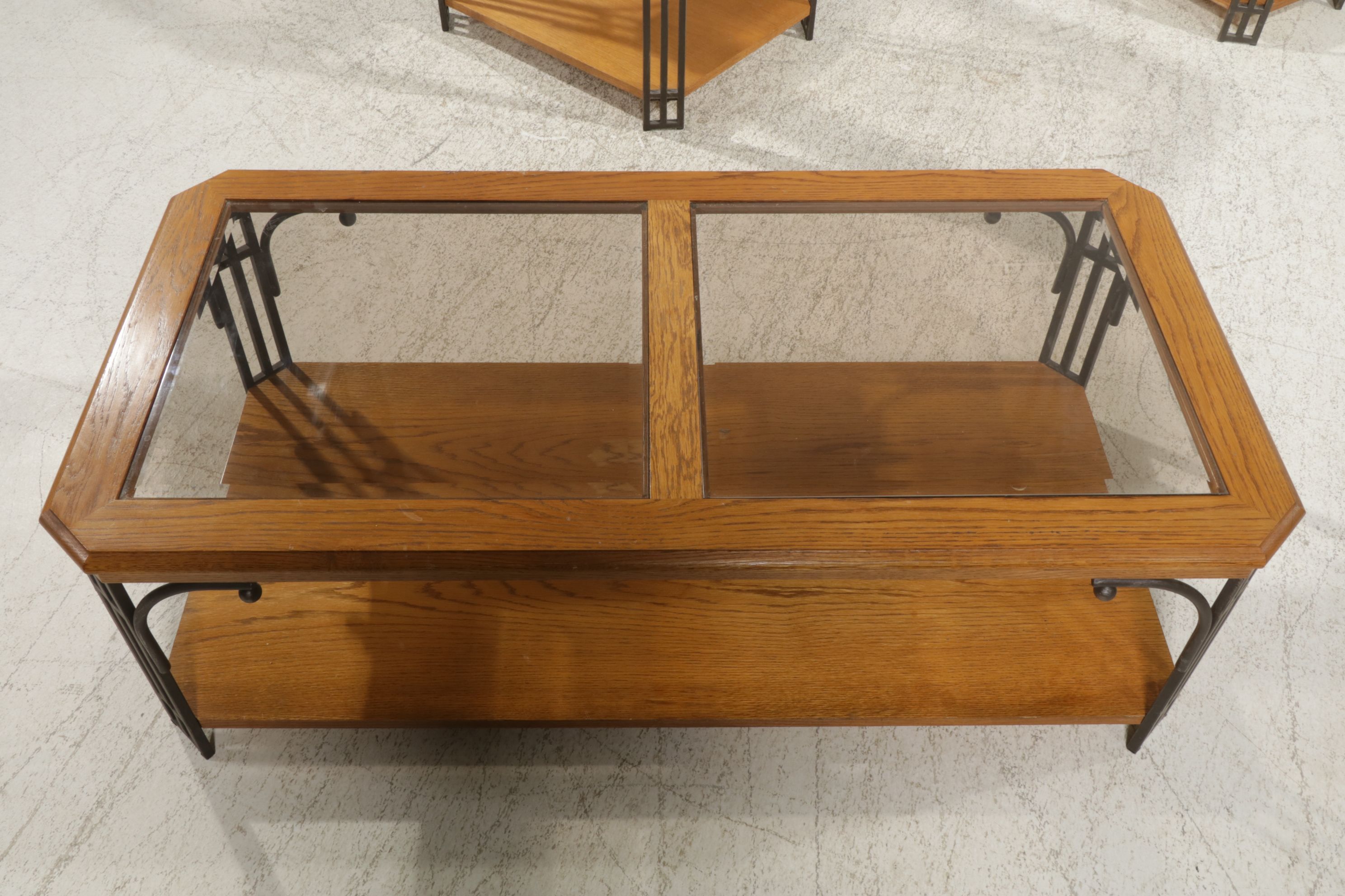 Metal and Oak Glass-Top Coffee, End, and Sofa Tables | EBTH