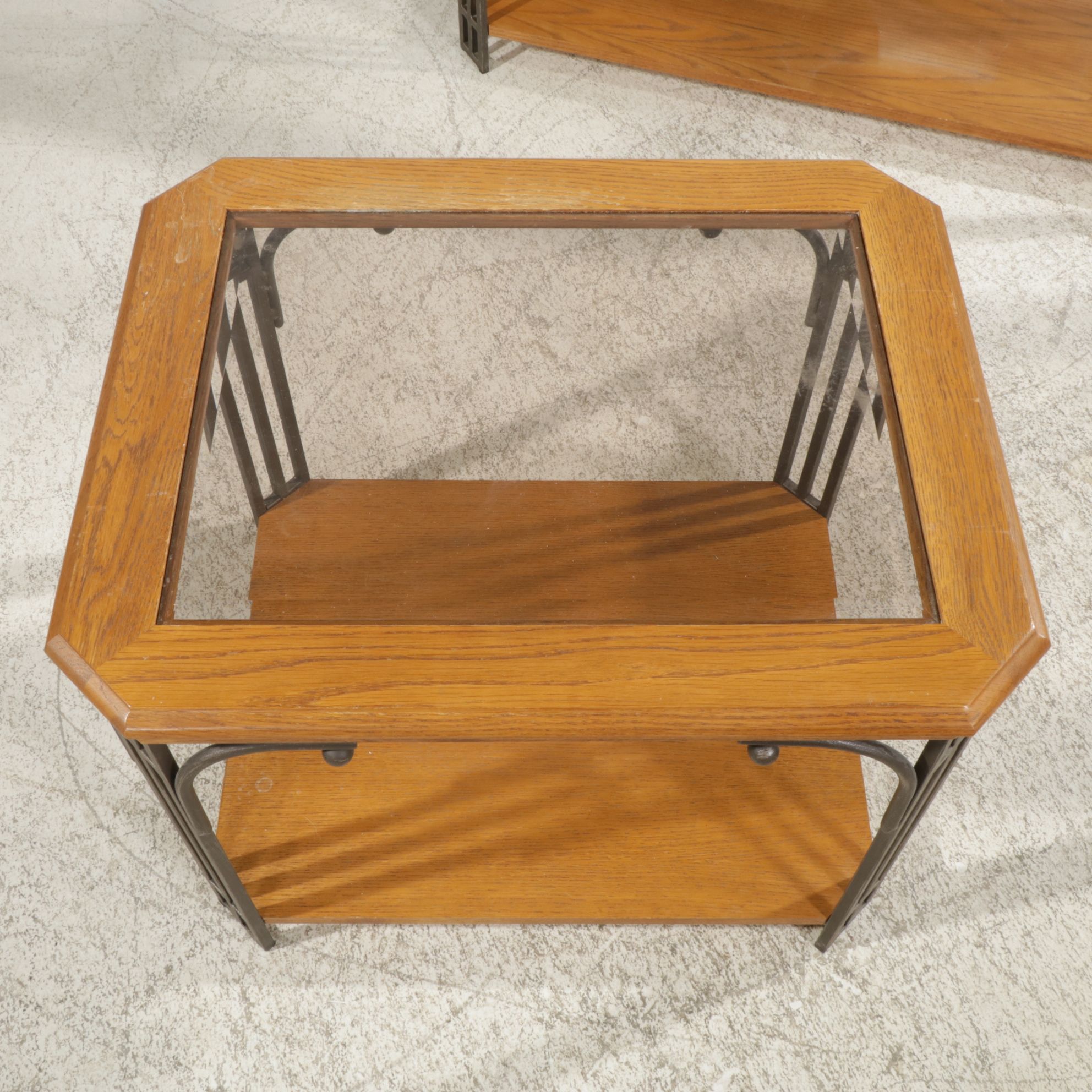 Metal and Oak Glass-Top Coffee, End, and Sofa Tables | EBTH