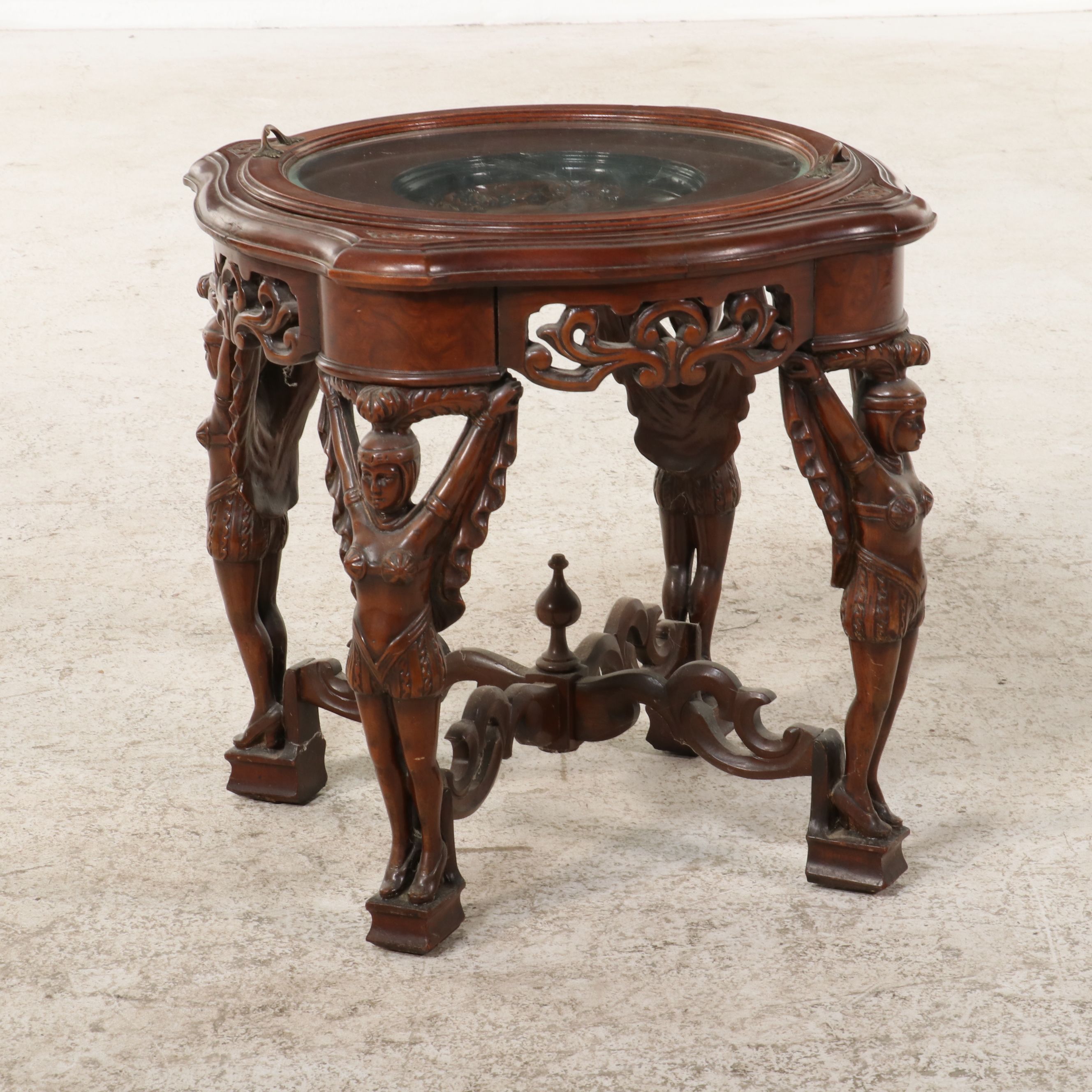 Italian Baroque Style Mahogany Figural Tea Table with Removable Glass ...
