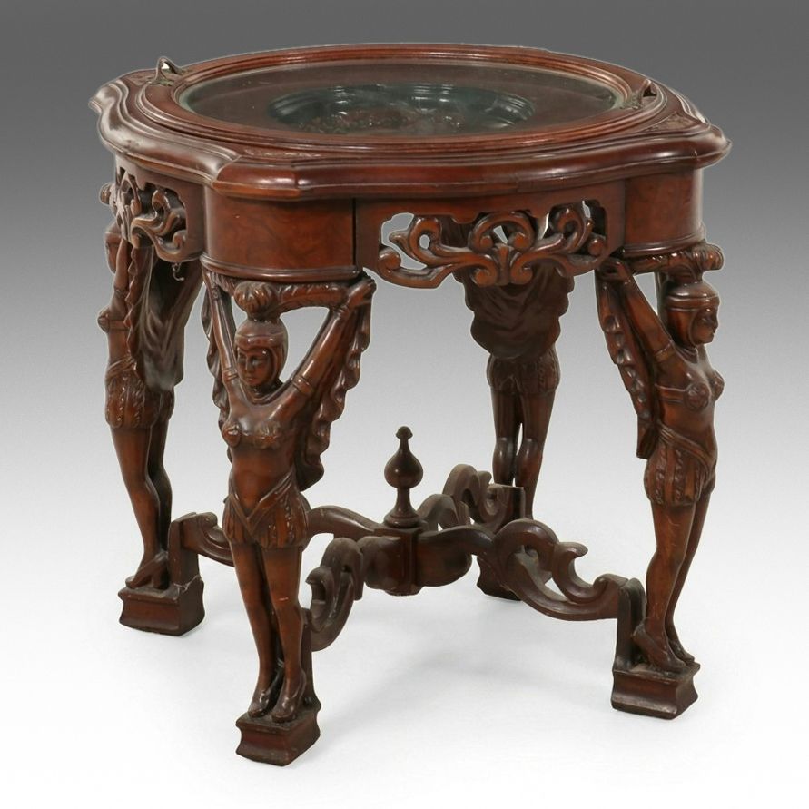 Italian Baroque Style Mahogany Figural Tea Table with Removable Glass ...