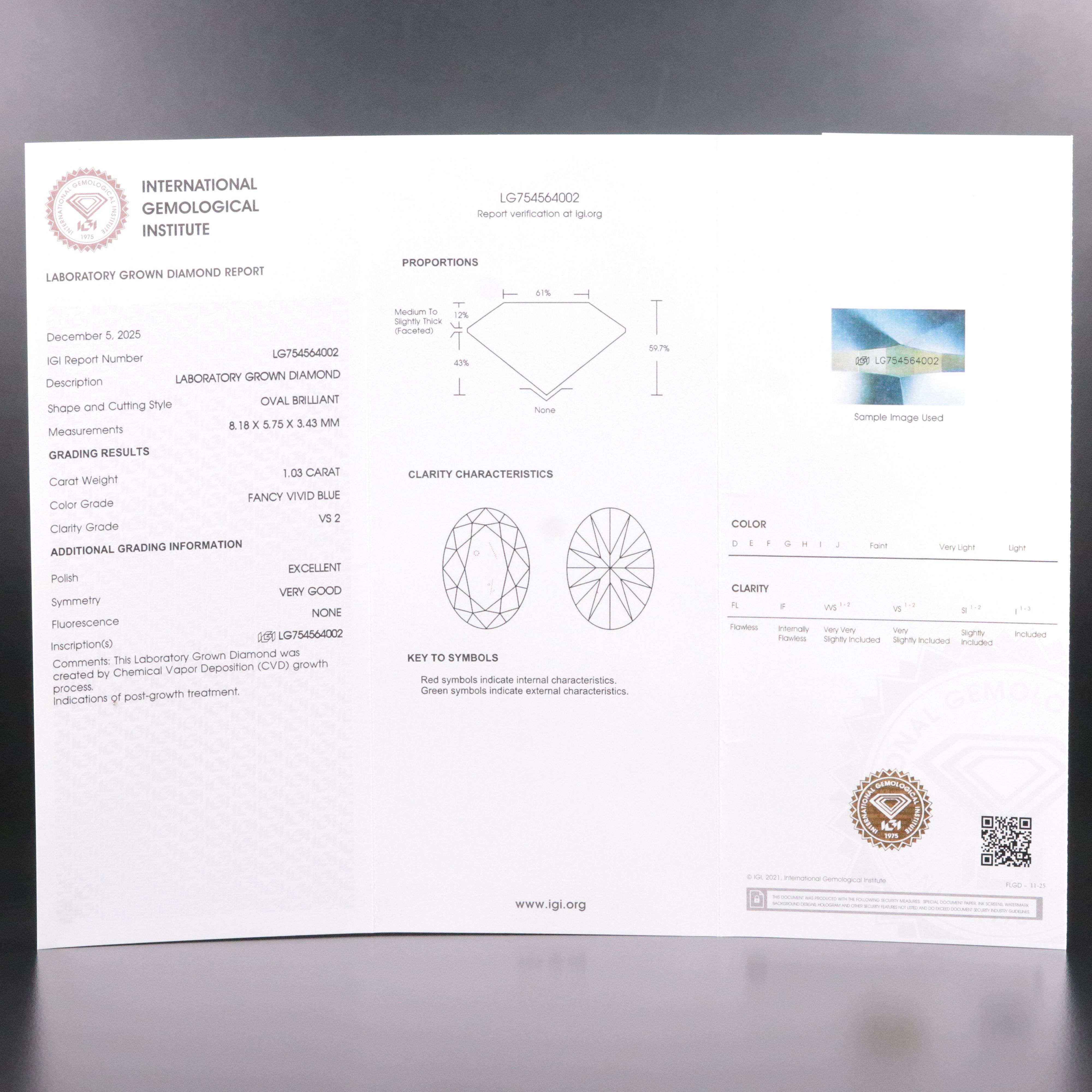 Loose 1.03 CT Lab Grown Fancy Vivid Blue Diamond with IGI Report | EBTH