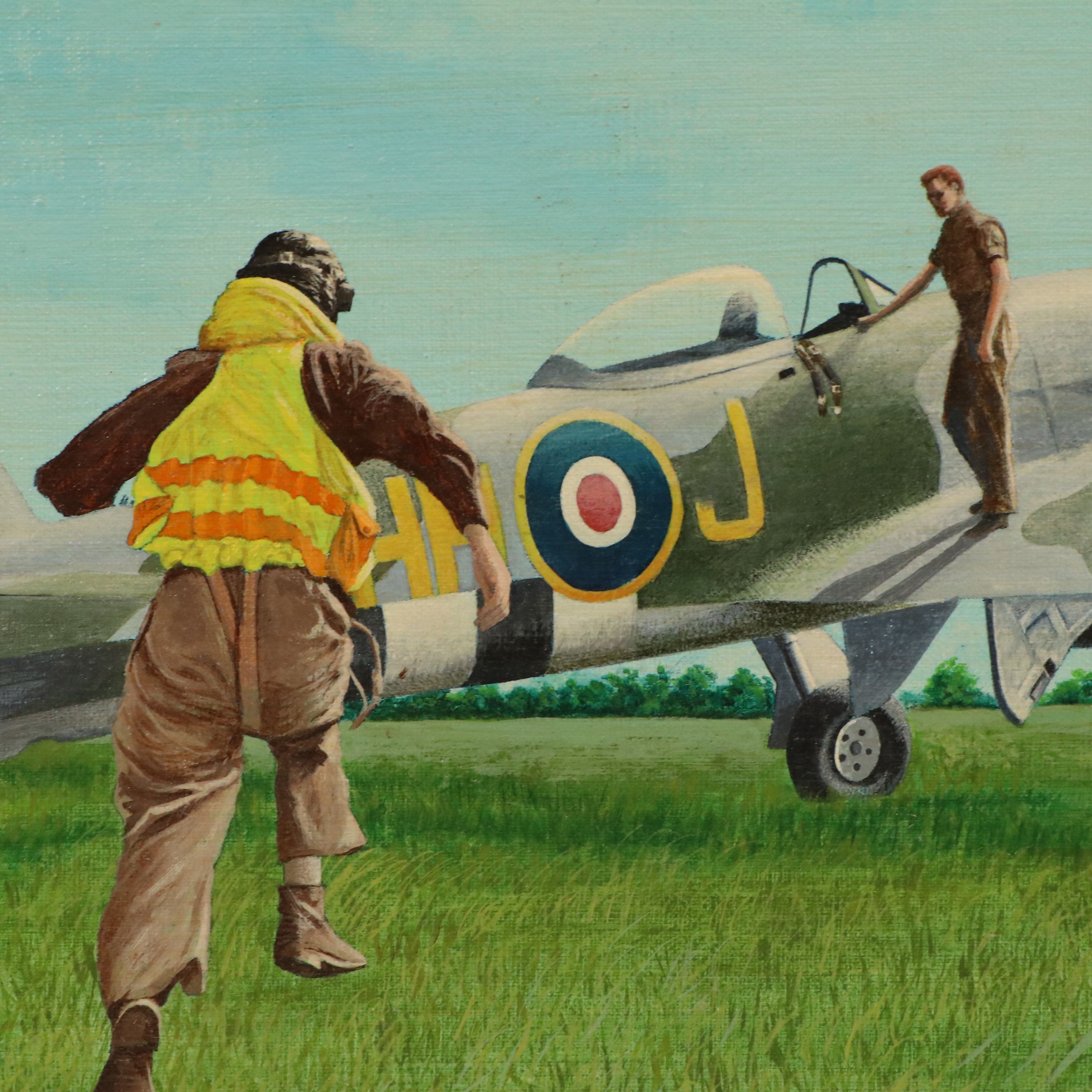 John Sunderland Acrylic Painting of Scrambling a Hawker Typhoon, 1980 ...