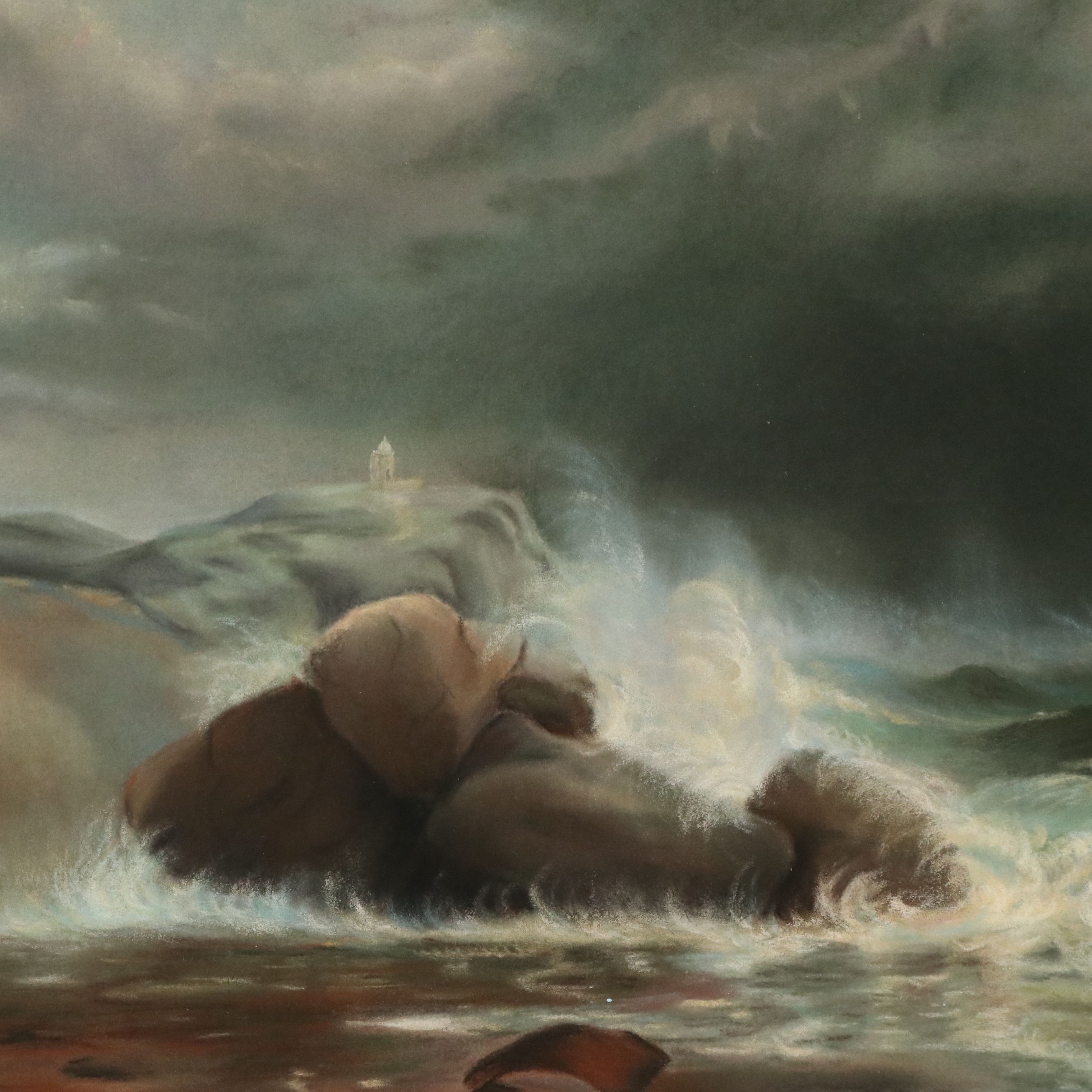 Pastel Drawing After Edward Moran of Shipwreck on Stormy Sea, Late 19th ...
