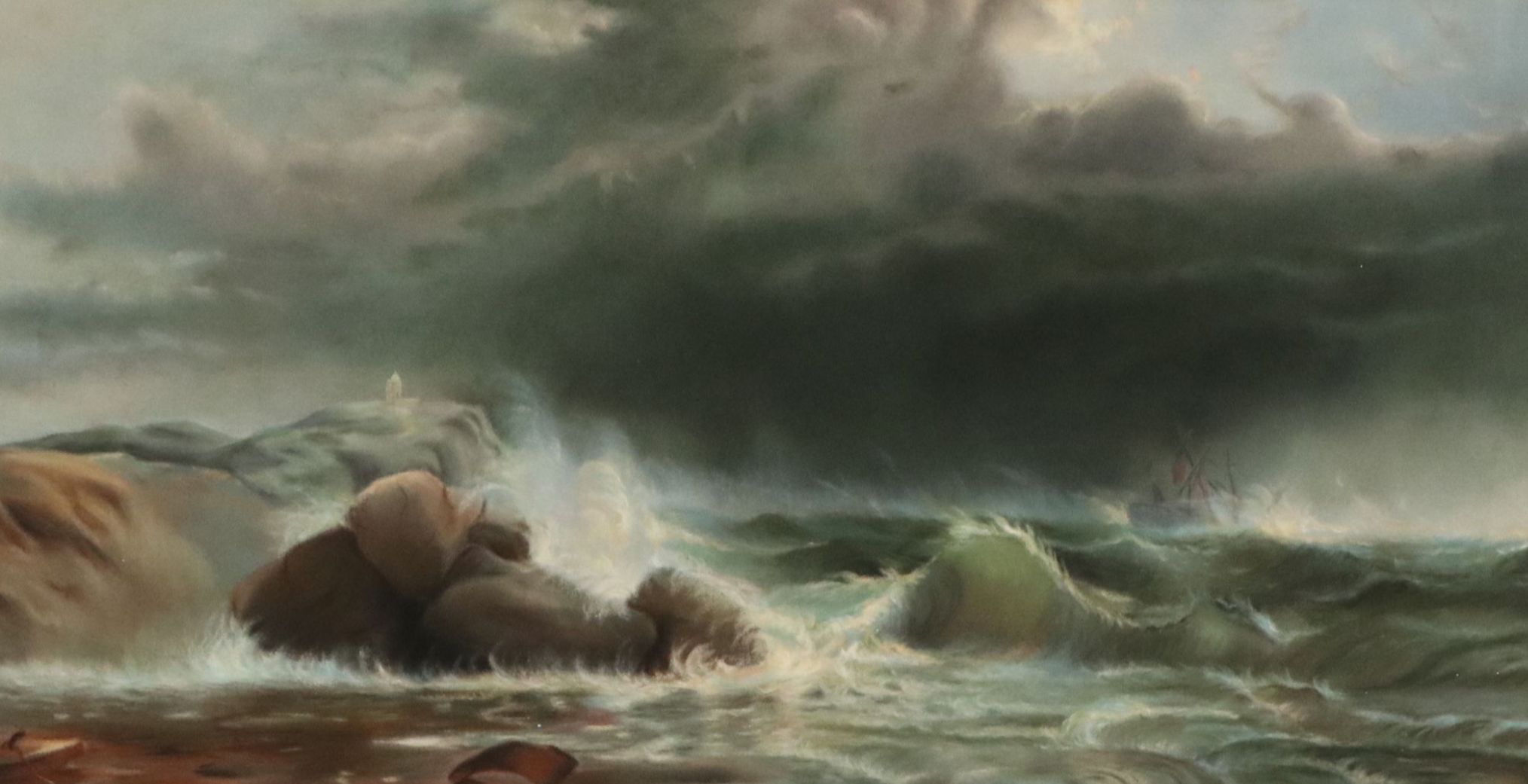 Pastel Drawing After Edward Moran of Shipwreck on Stormy Sea, Late 19th ...