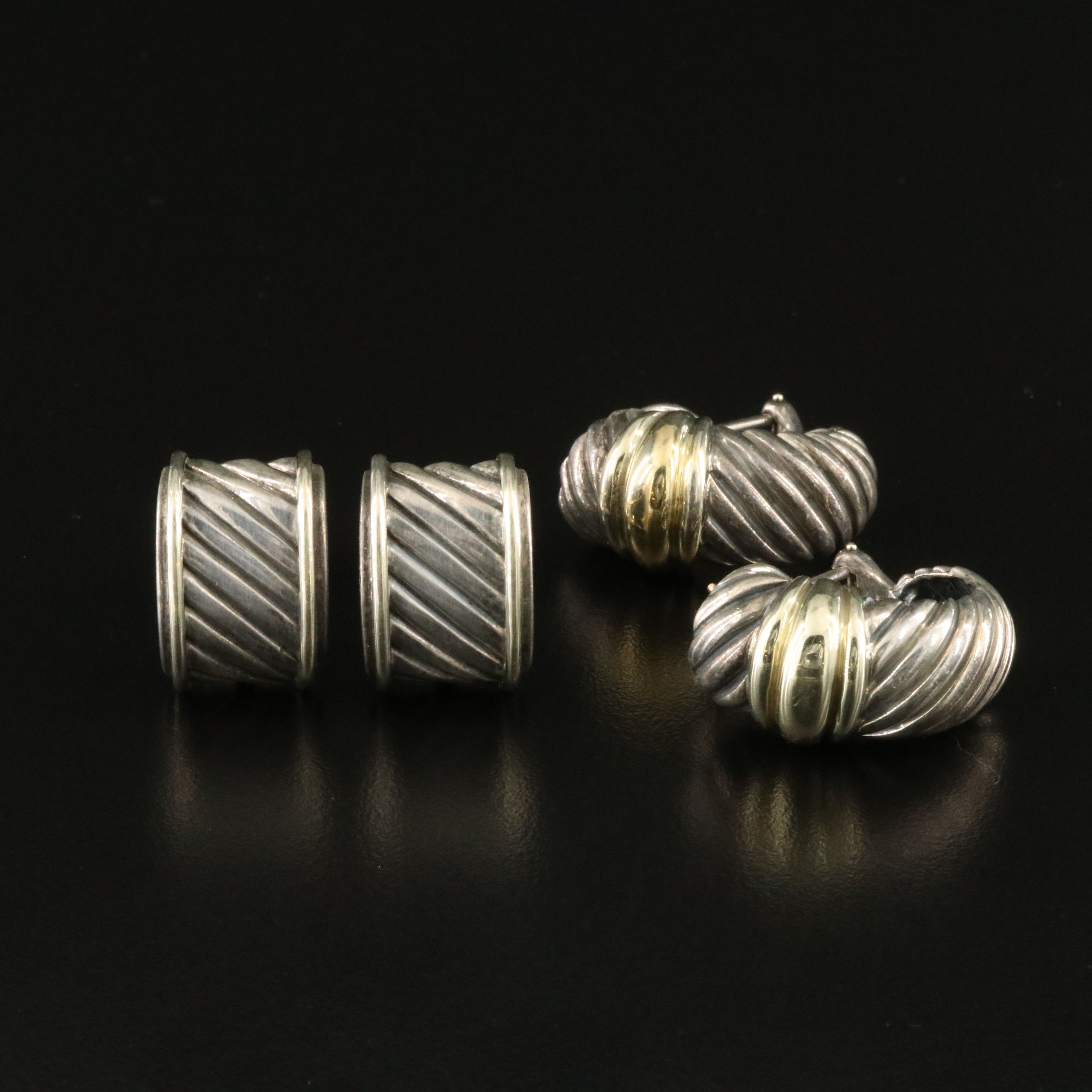 David Yurman Sterling and 14K Cable Shrimp and Cigar Band Earrings | EBTH