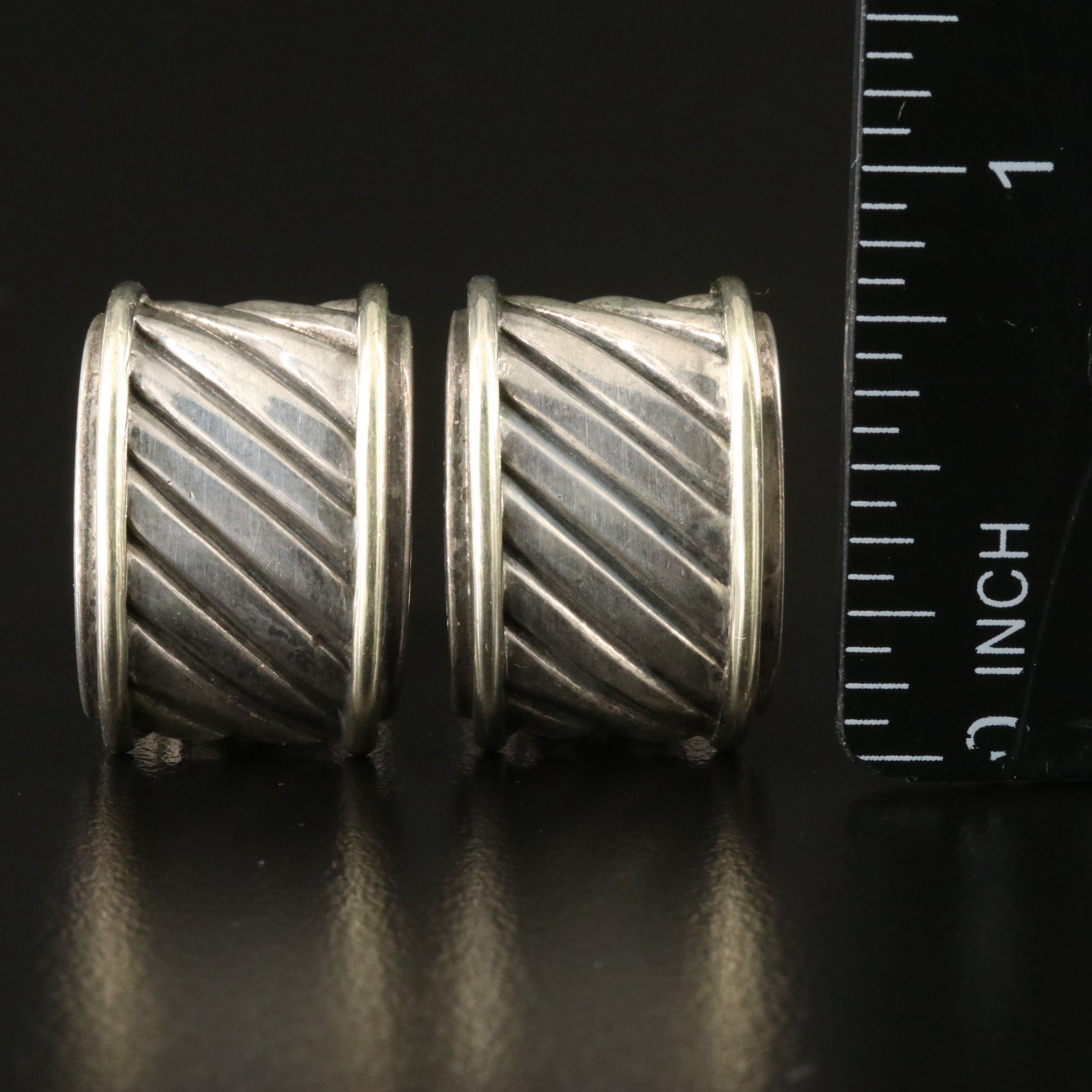 David Yurman Sterling and 14K Cable Shrimp and Cigar Band Earrings | EBTH