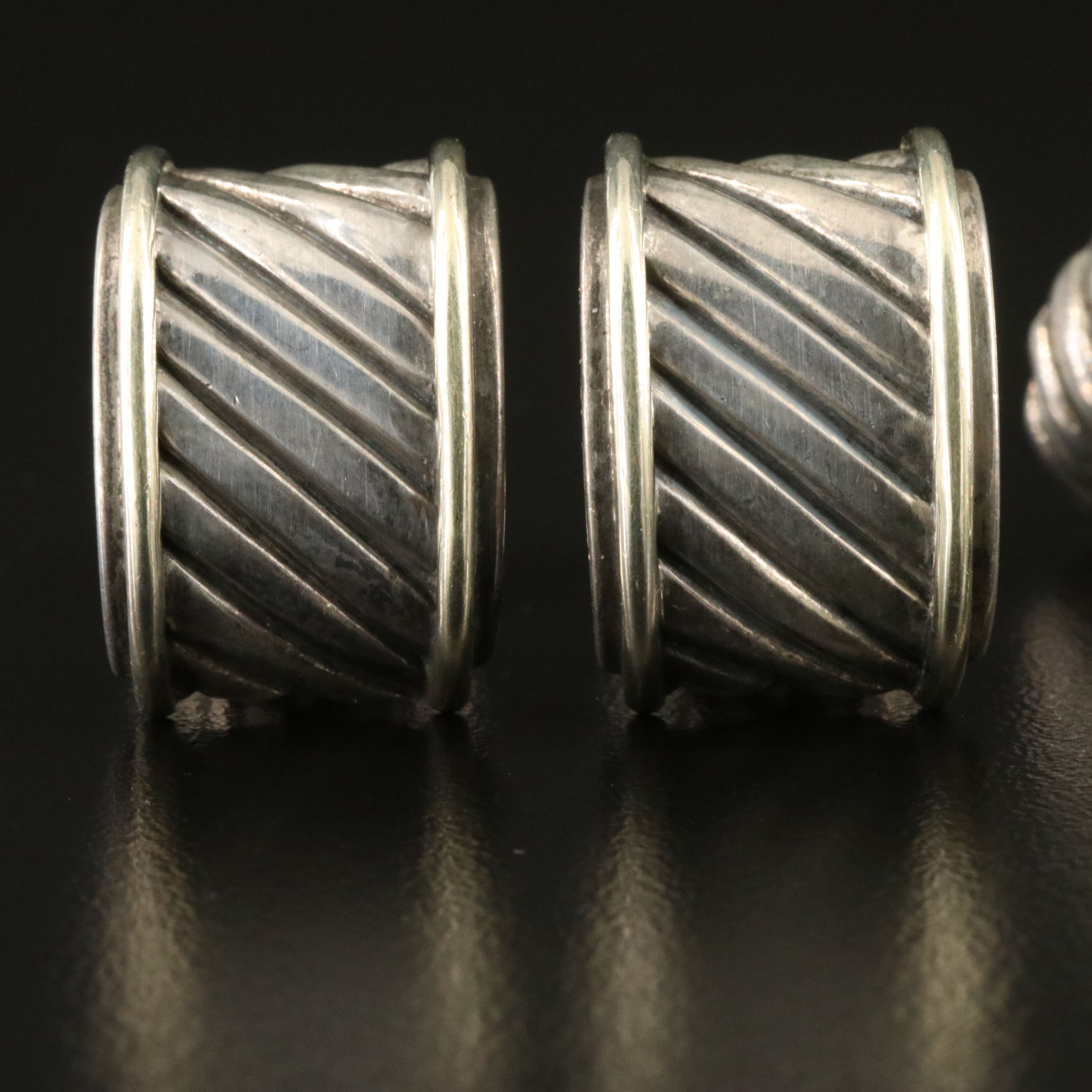 David Yurman Sterling and 14K Cable Shrimp and Cigar Band Earrings | EBTH