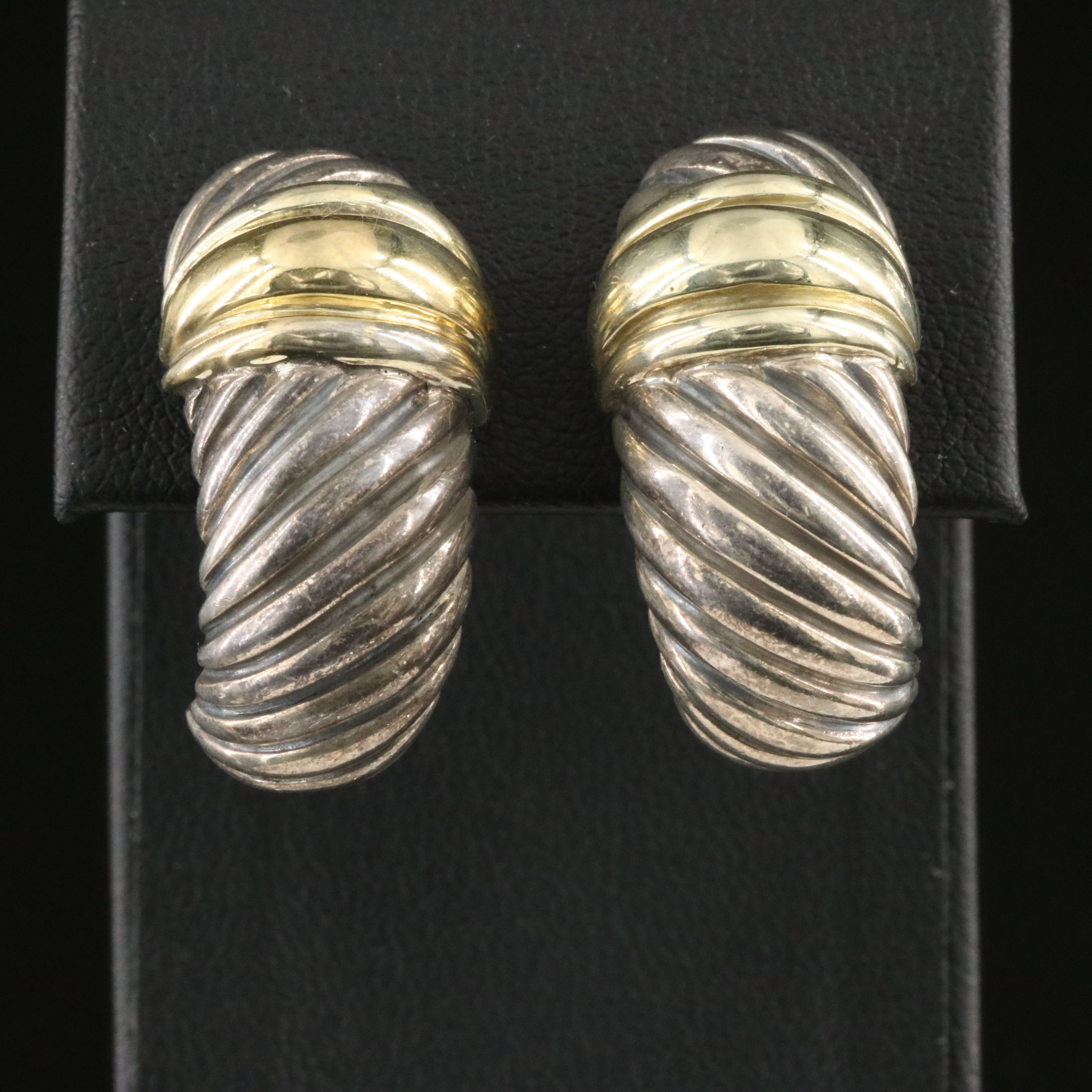 David Yurman Sterling and 14K Cable Shrimp and Cigar Band Earrings | EBTH
