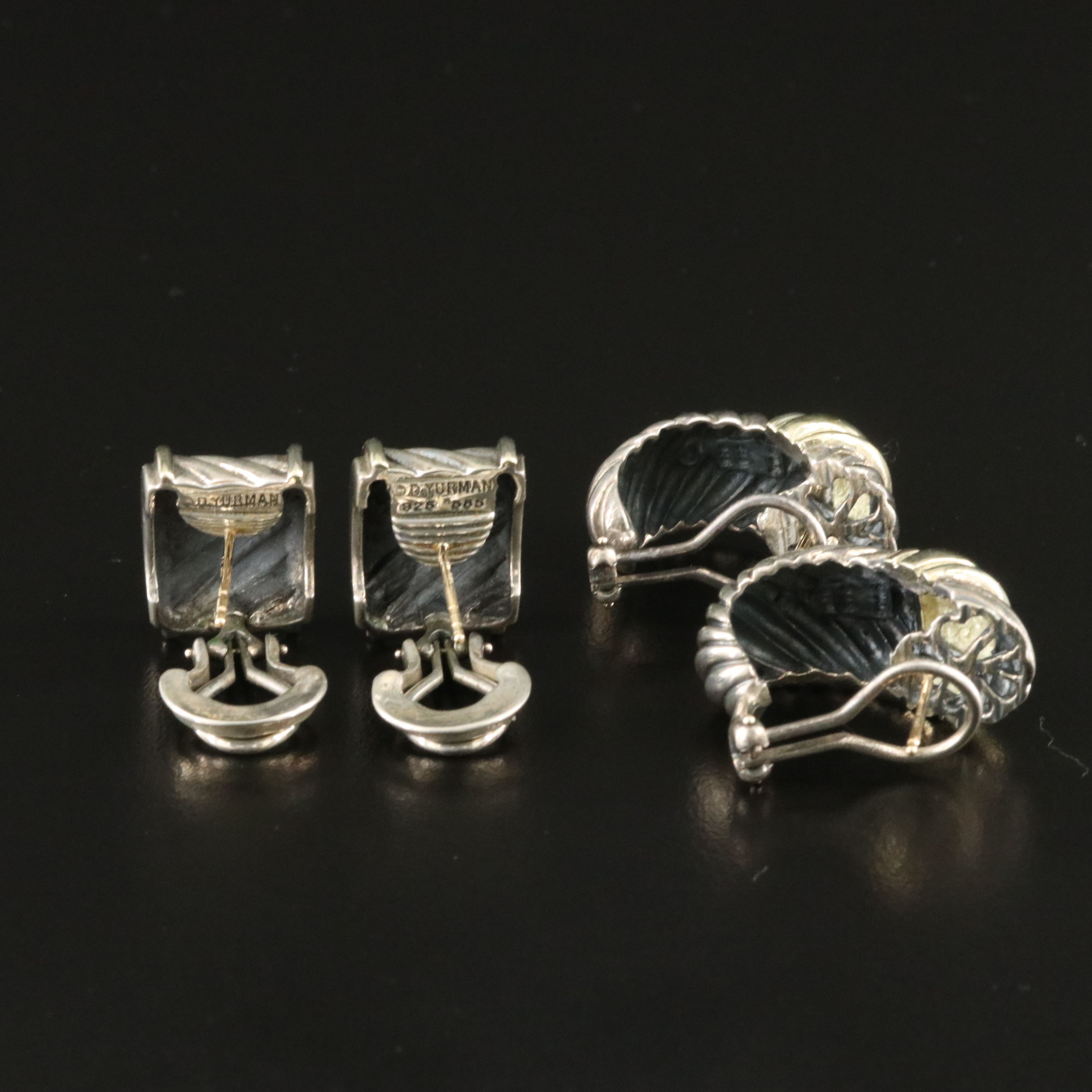 David Yurman Sterling and 14K Cable Shrimp and Cigar Band Earrings | EBTH