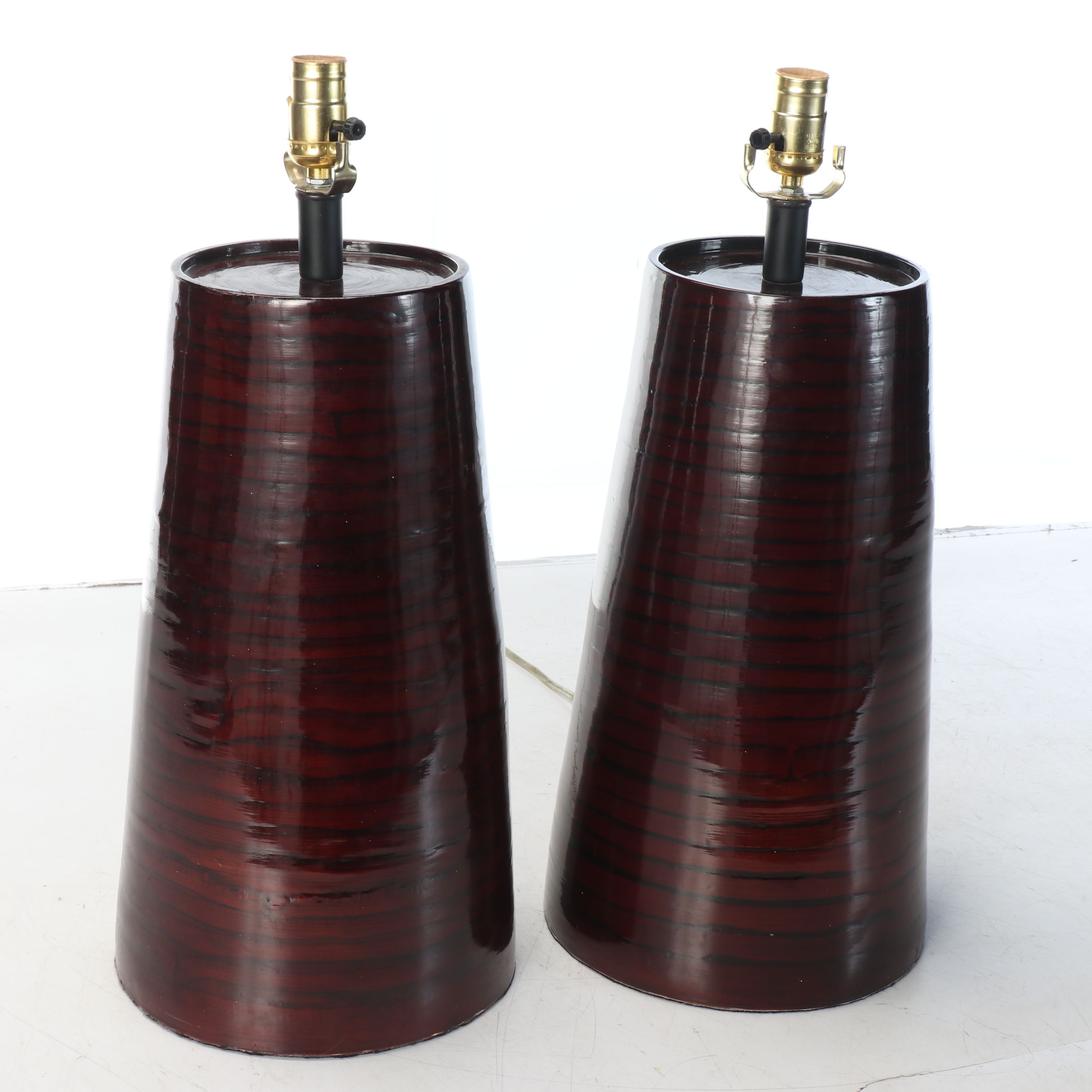 Pair of Turned and Glazed Wood Table Lamps | EBTH