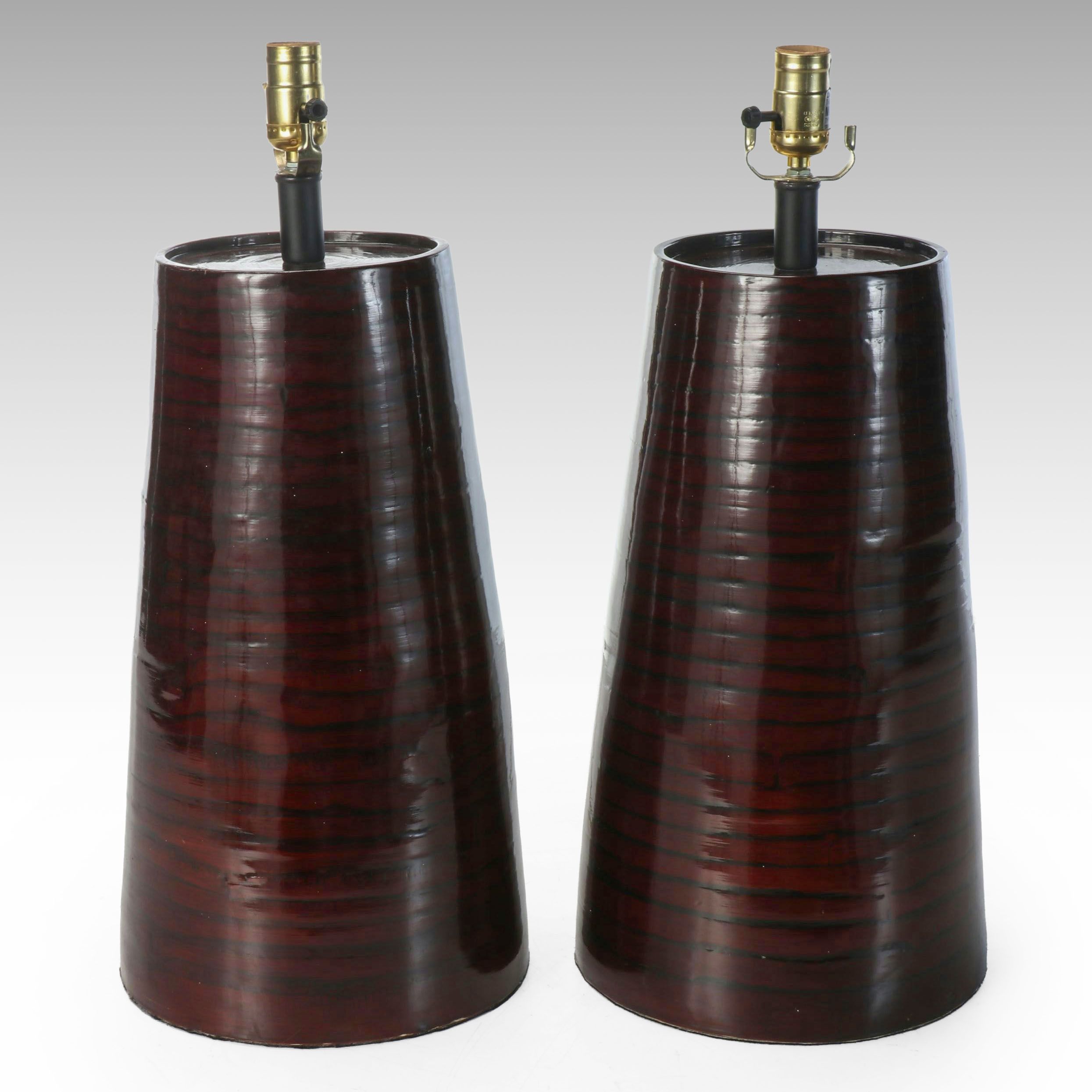 Pair of Turned and Glazed Wood Table Lamps | EBTH
