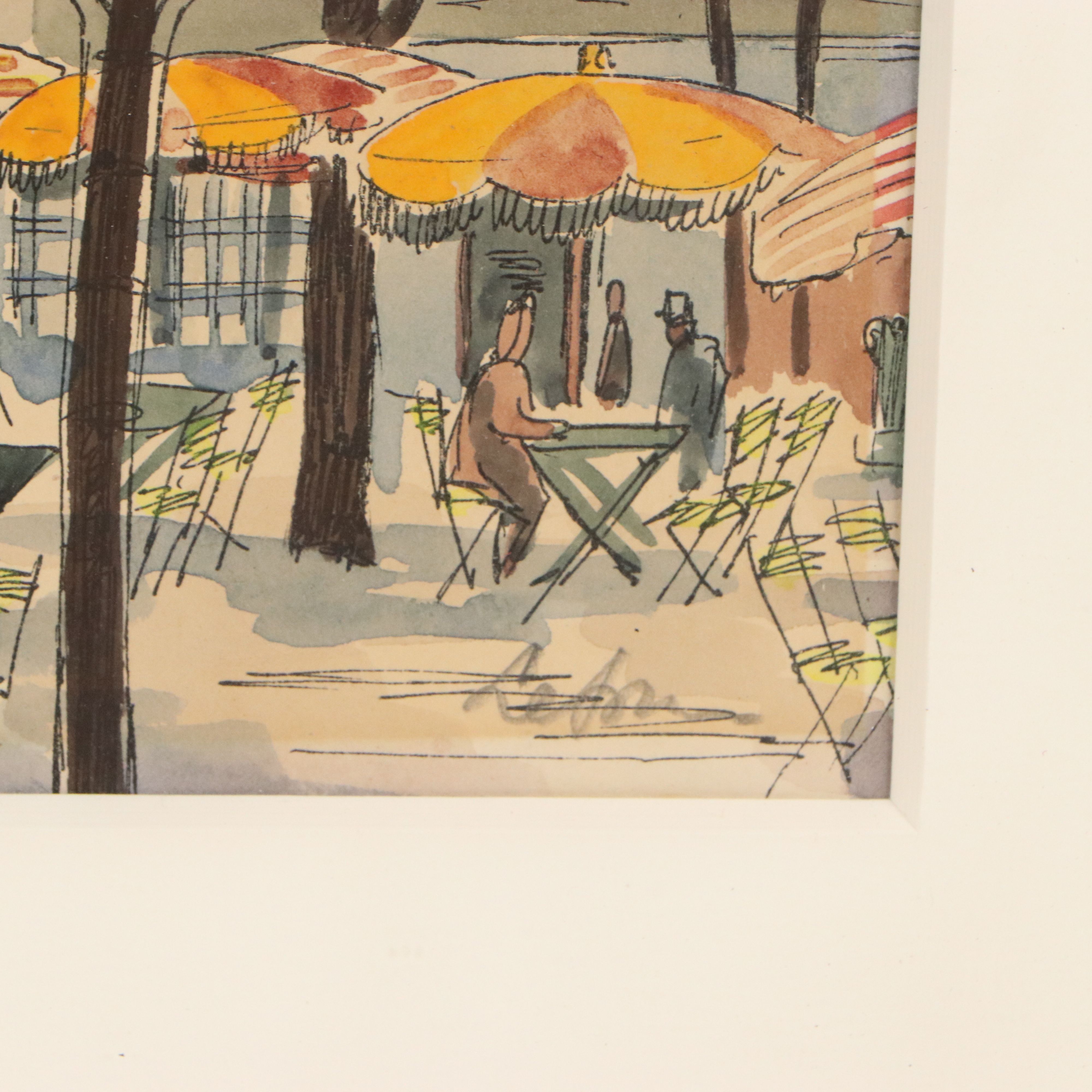 French School Hand-Colored Lithograph of Parisian Cafe, Mid-20th ...