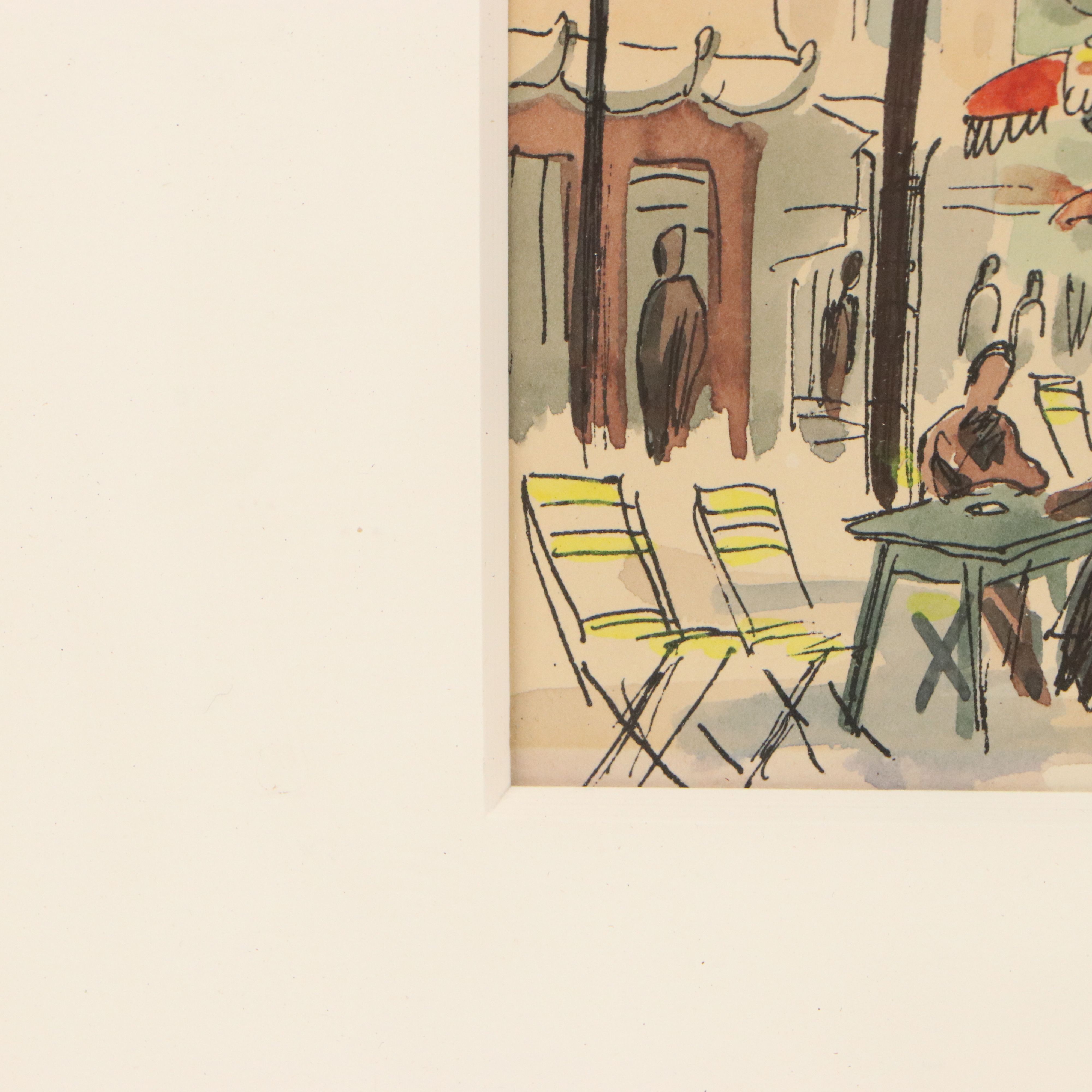 French School Hand-Colored Lithograph of Parisian Cafe, Mid-20th ...