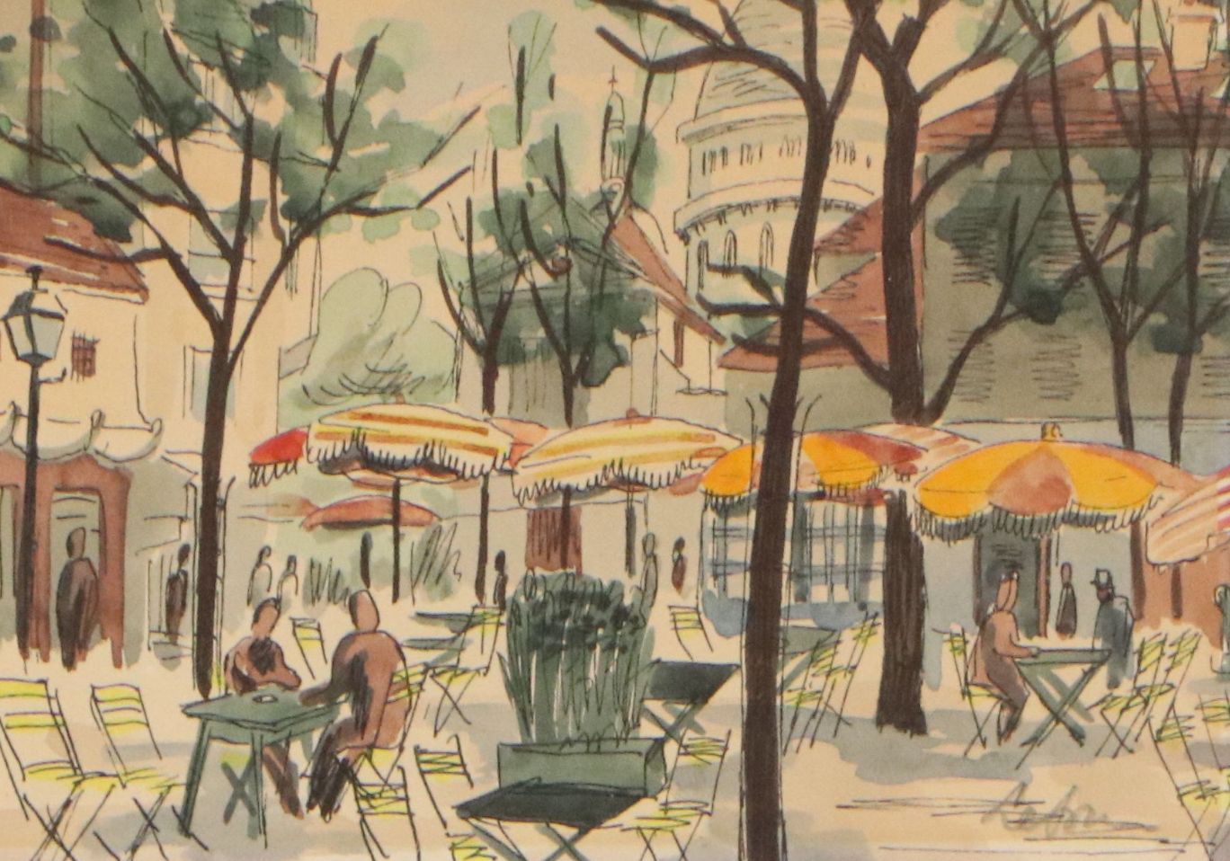French School Hand-Colored Lithograph of Parisian Cafe, Mid-20th ...